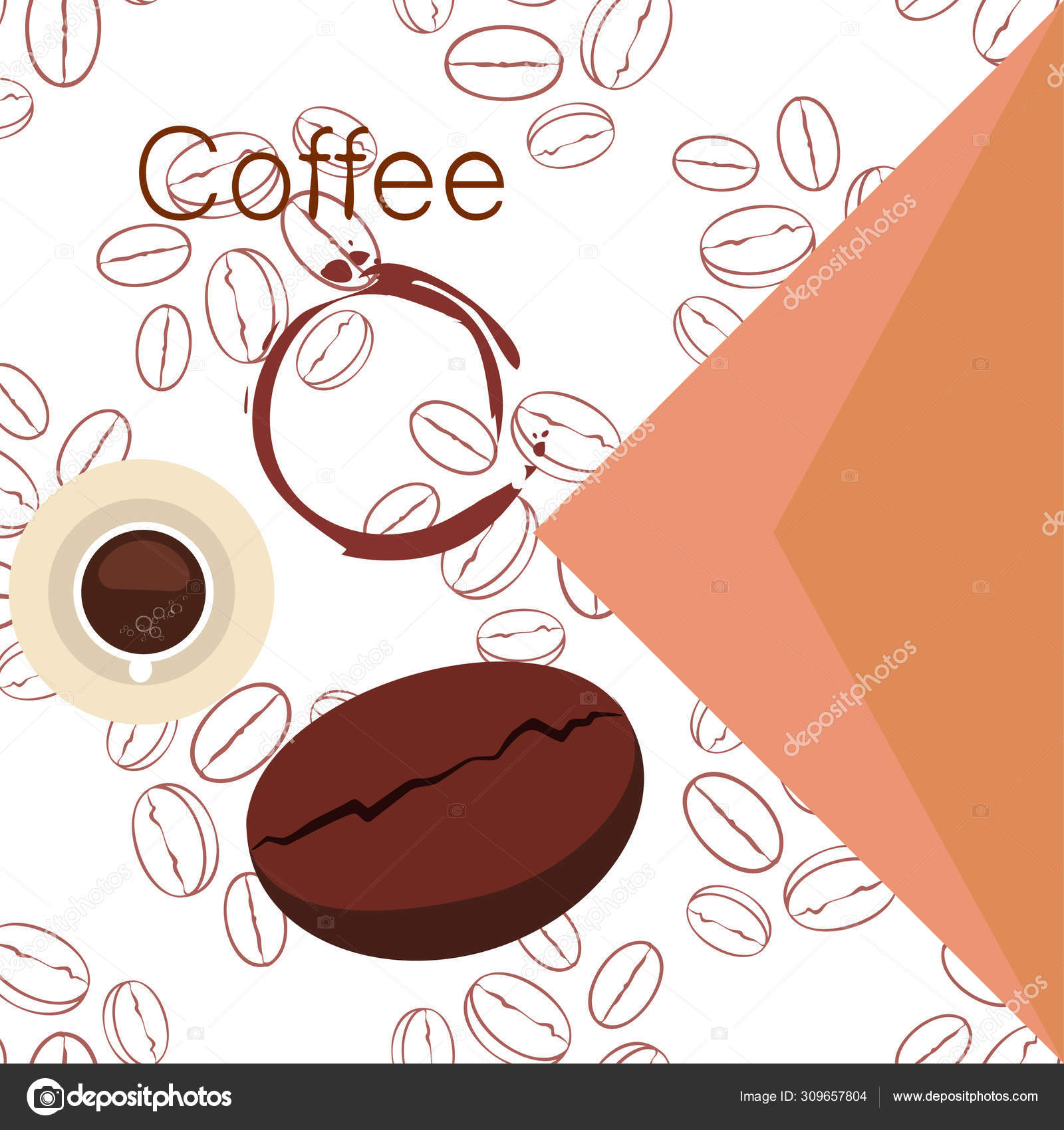 Coffee cup, coffee grains, breakfast concept. Drinks menu for ...
