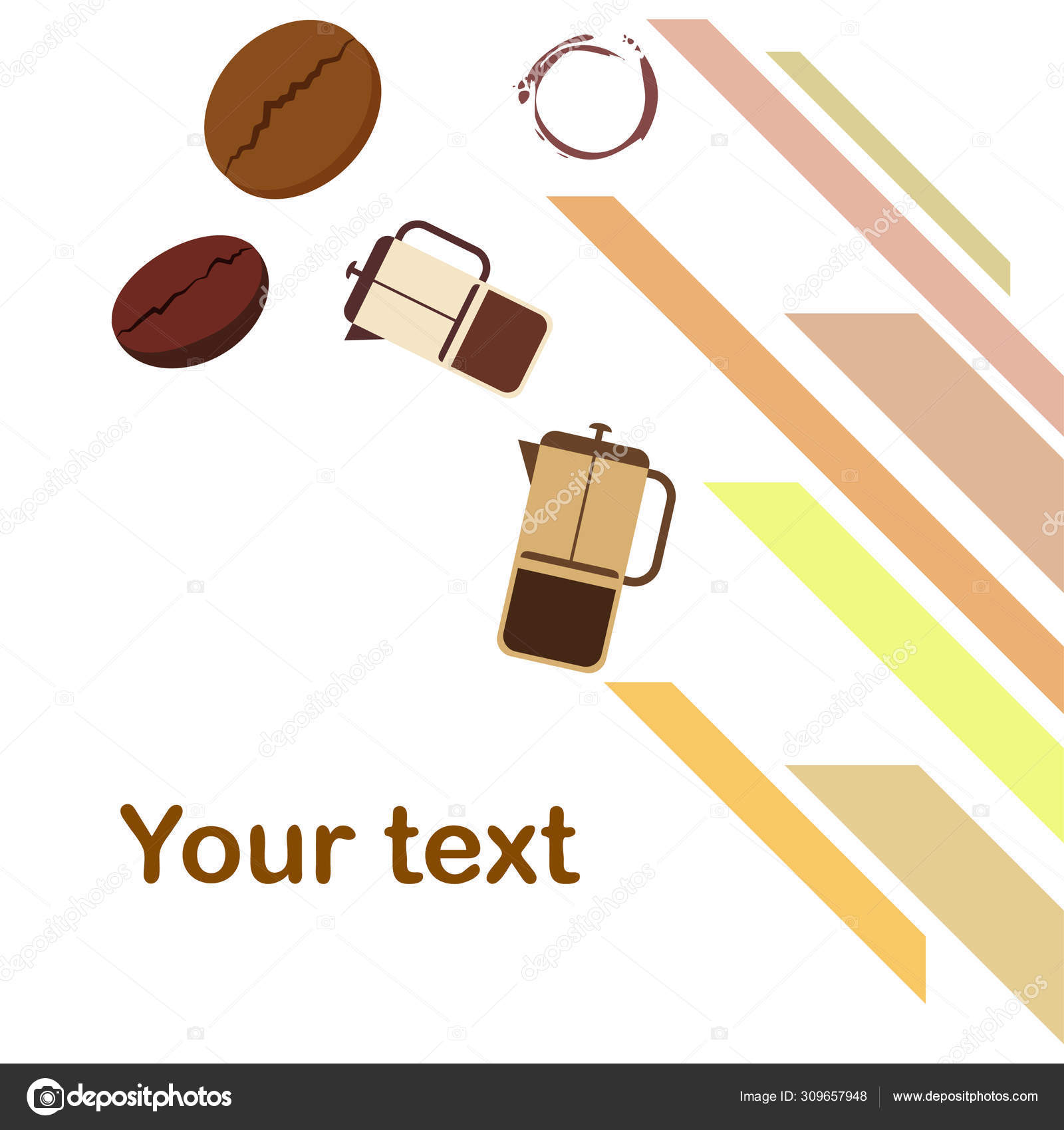 French press coffee, coffee beans, spilled coffee, vector illustration ...