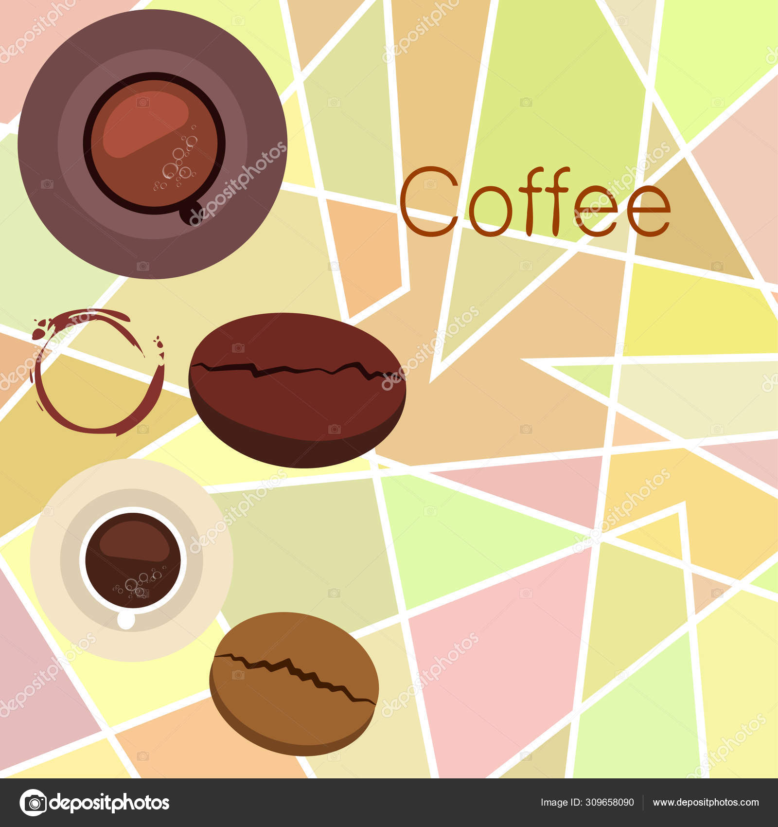 Coffee cup, coffee grains, breakfast concept. Drinks menu for ...