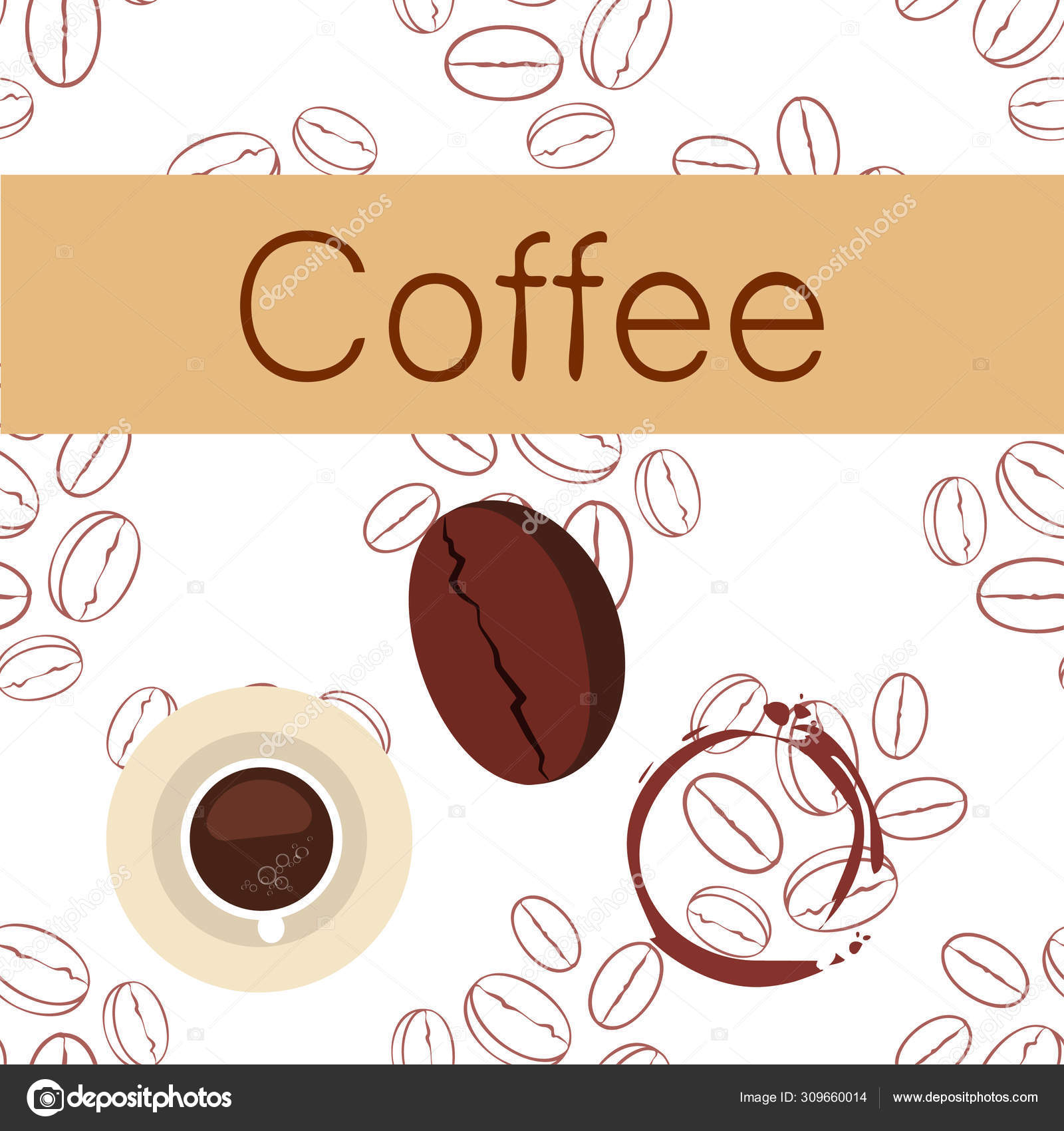 Coffee cup, coffee grains, breakfast concept. Drinks menu for ...