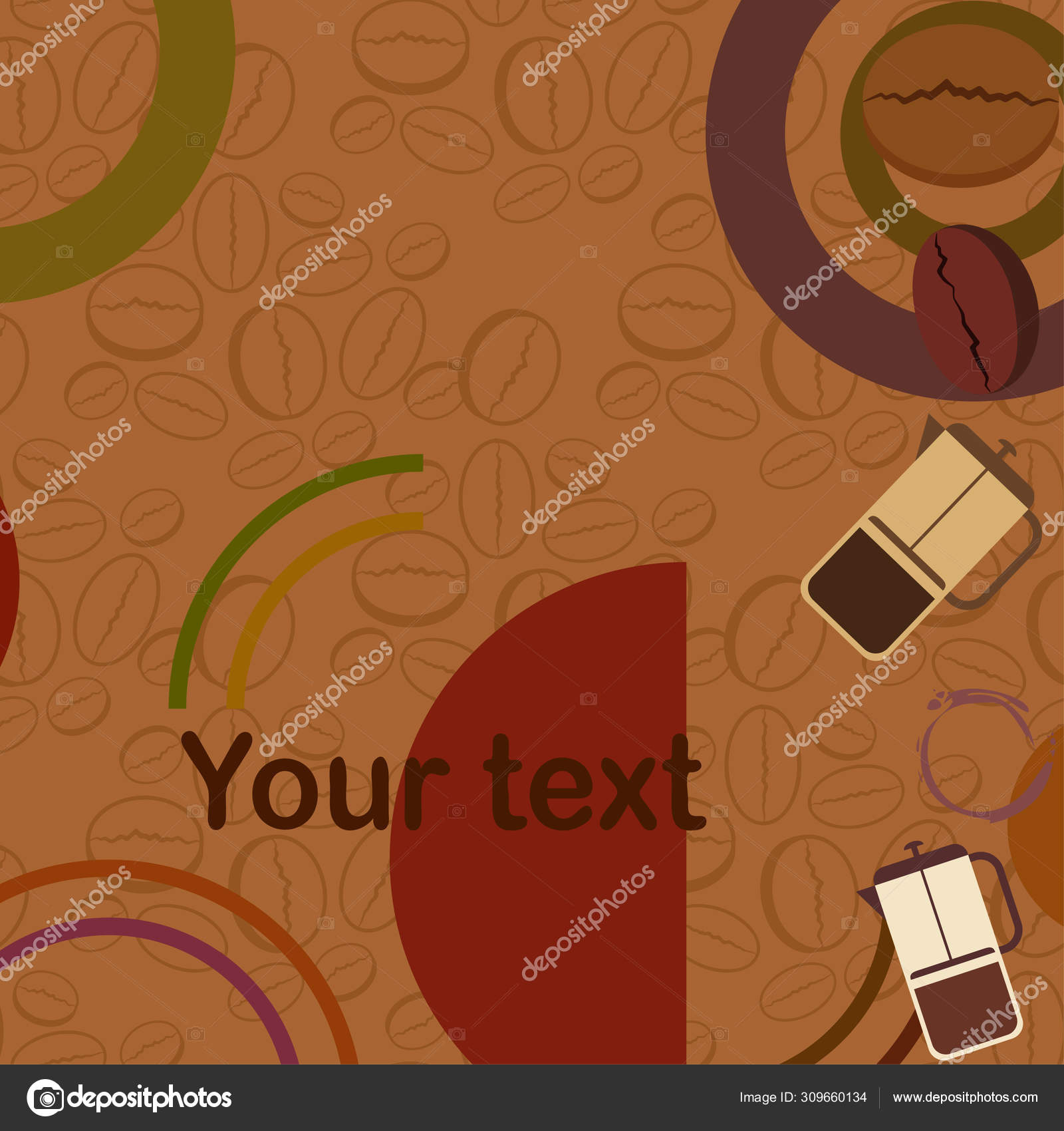 French press coffee, coffee beans, spilled coffee, vector illustration ...