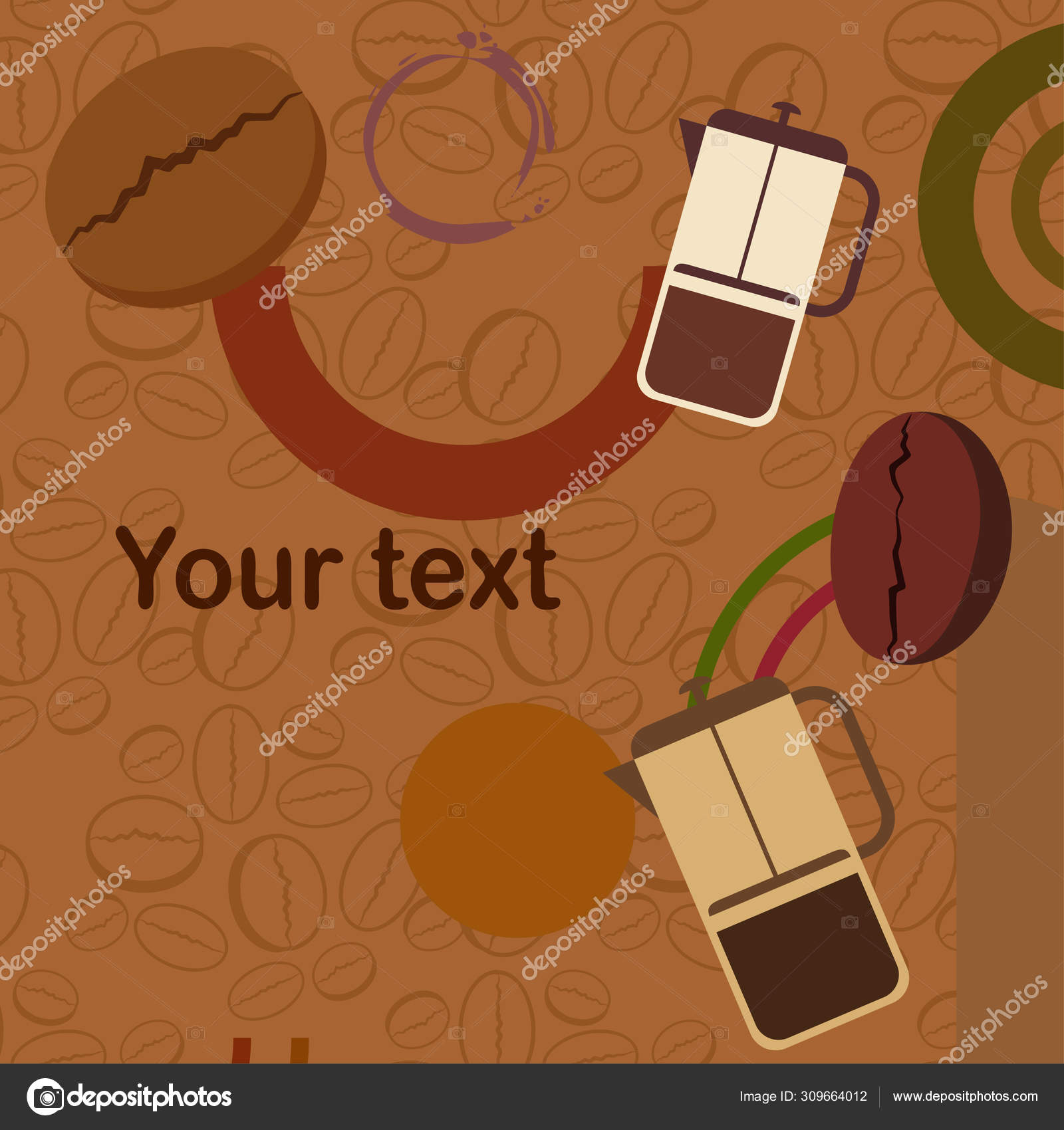 French press coffee, coffee beans, spilled coffee, vector illustration ...