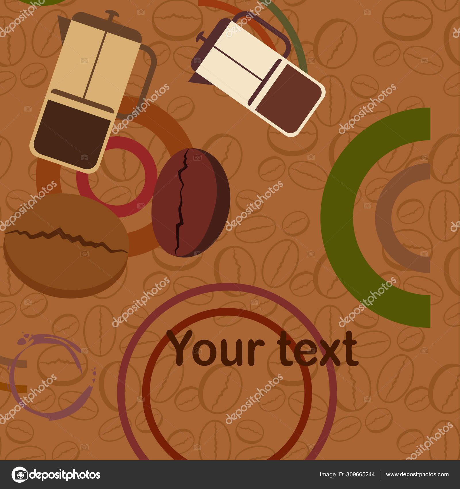 French press coffee, coffee beans, spilled coffee, vector illustration ...