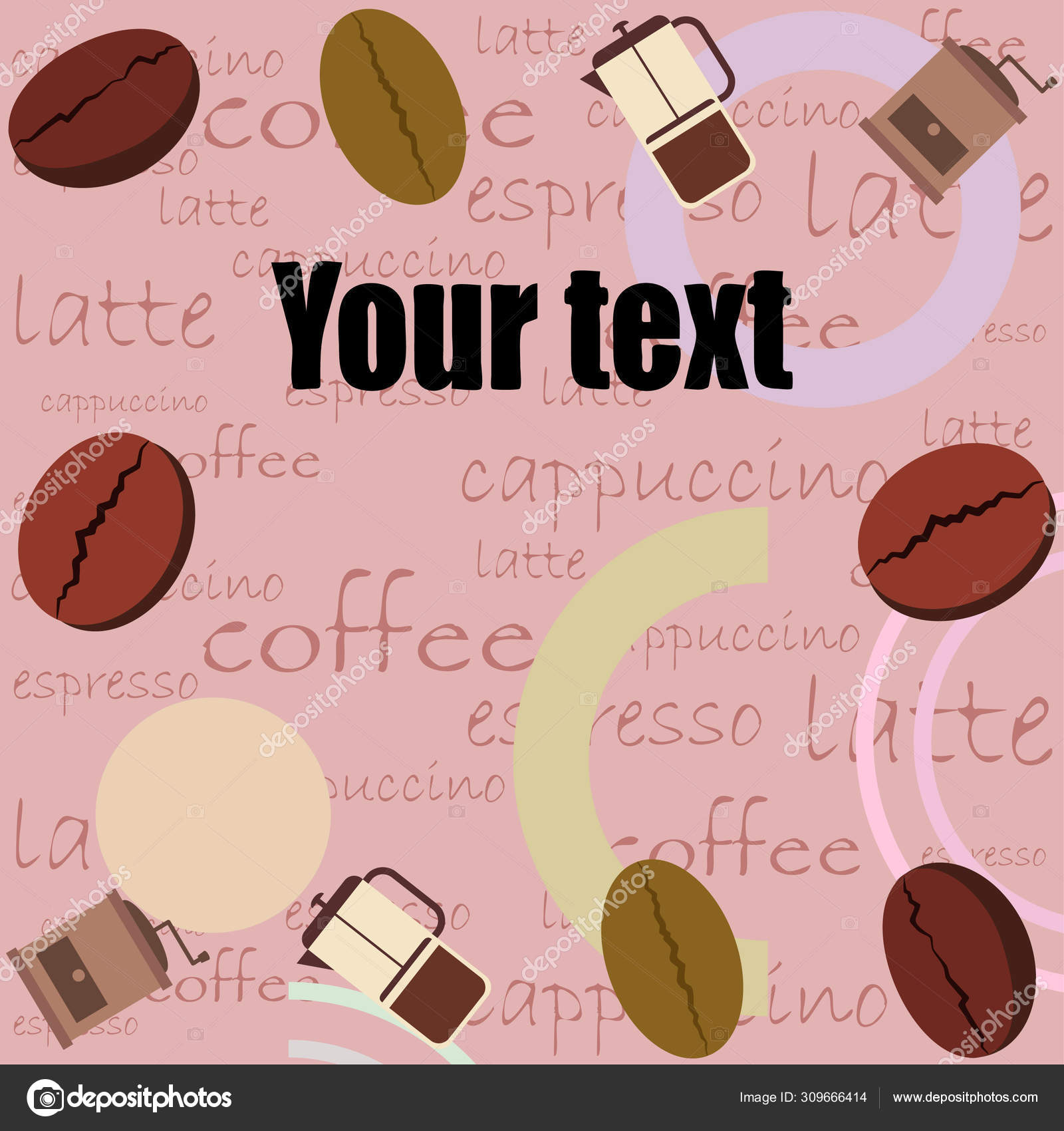 French press coffee, coffee beans, spilled coffee, vector illustration ...