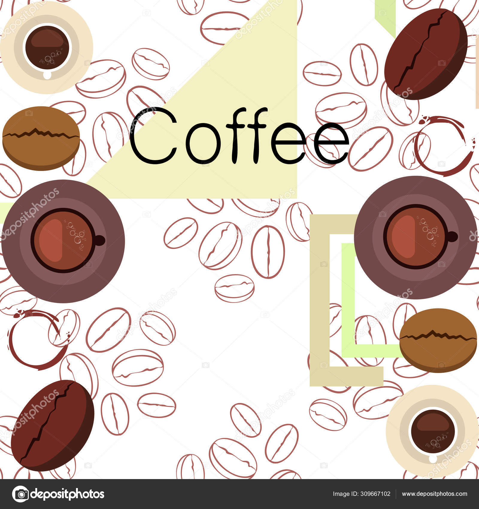 Coffee cup, coffee grains, breakfast concept. Drinks menu for ...