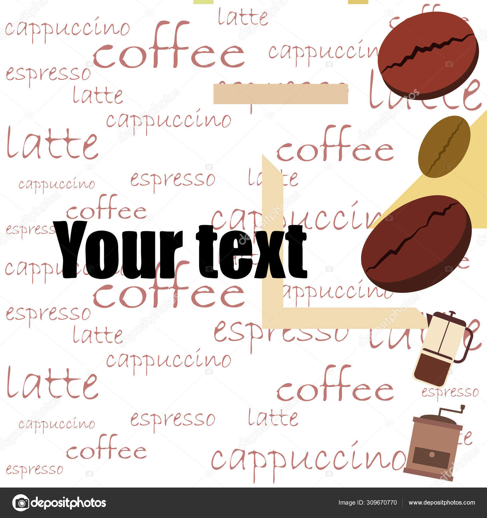 French press coffee, coffee beans, spilled coffee, vector illustration ...