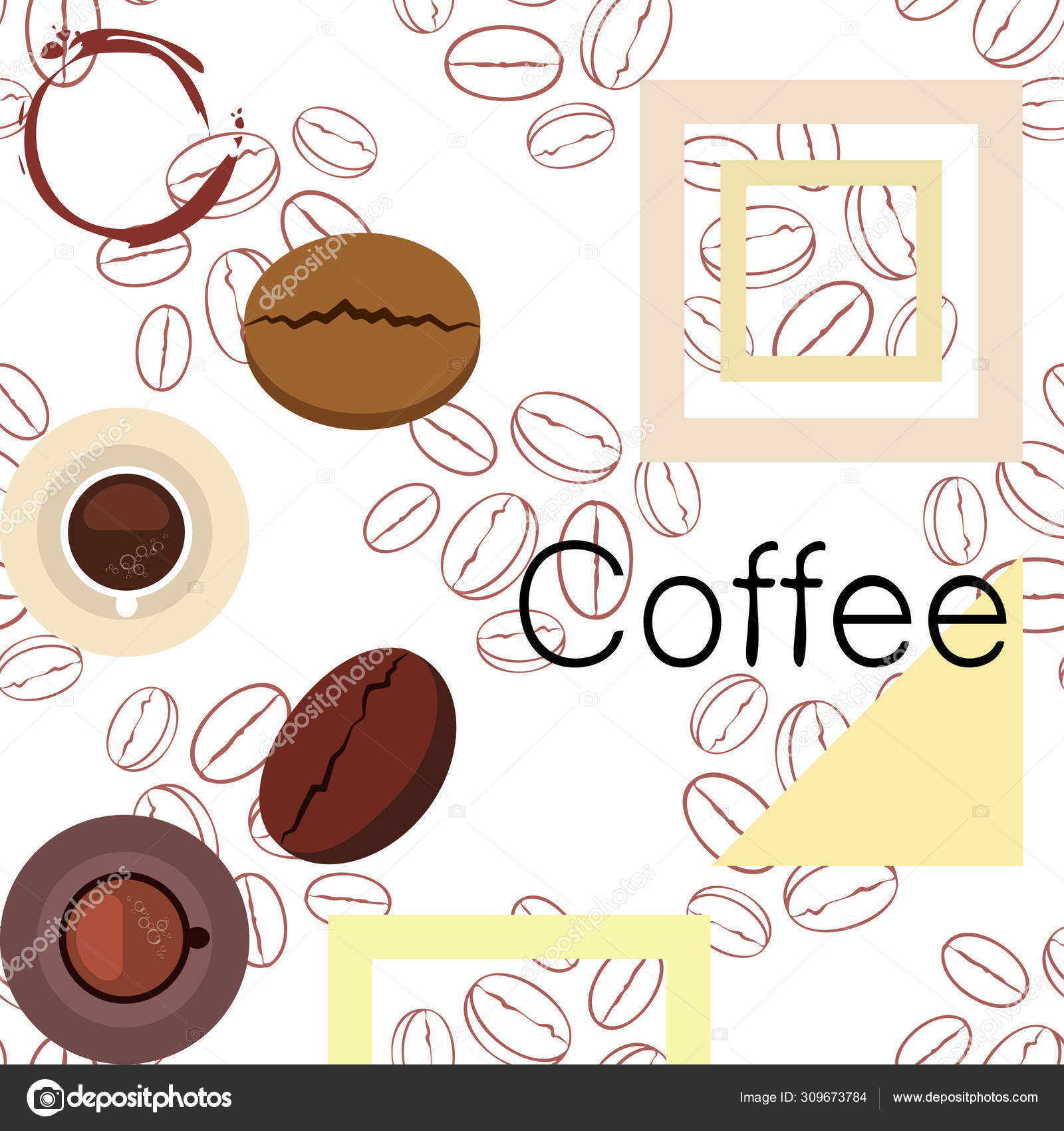 Coffee cup, coffee grains, breakfast concept. Drinks menu for ...