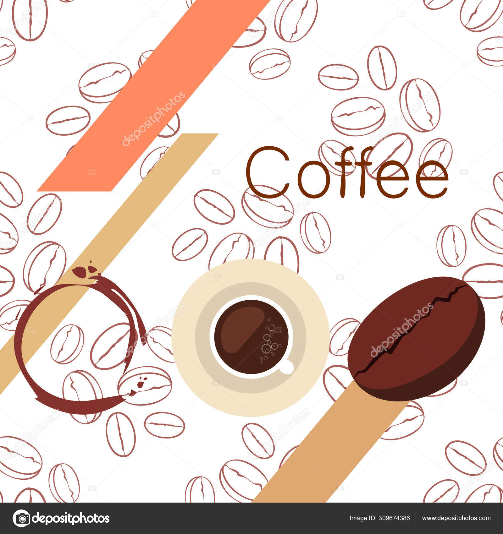 Coffee cup, coffee grains, breakfast concept. Drinks menu for ...