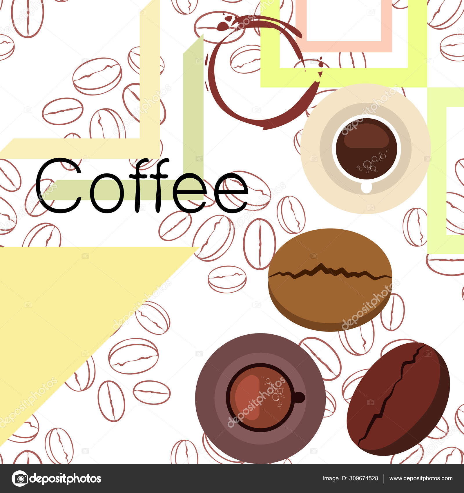 Coffee cup, coffee grains, breakfast concept. Drinks menu for ...