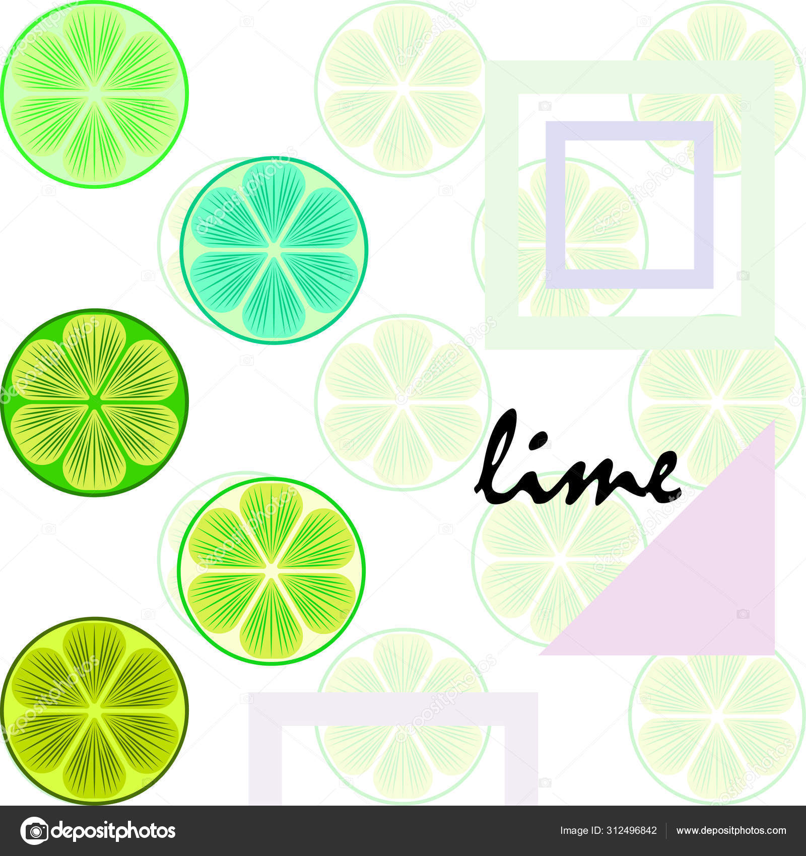 Green half and slice lime. Vector illustration, background. Stock ...