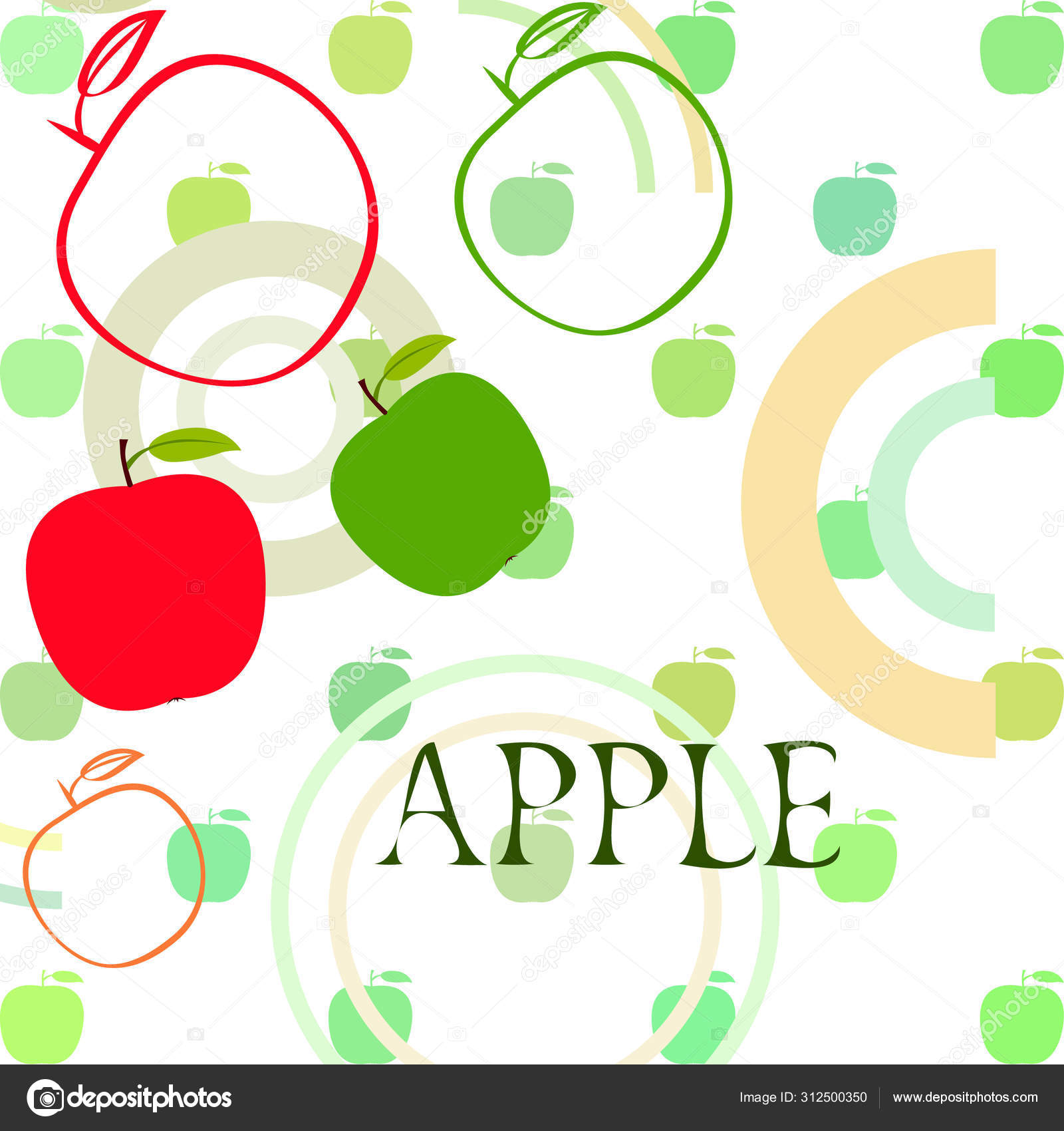 Ilustrasi vektor frame Apple. Desain kartu vektor dengan apel dan daun ...