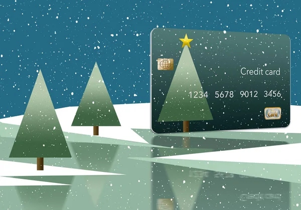 A Christmas themed credit card with a tree topped with a star is seen ...
