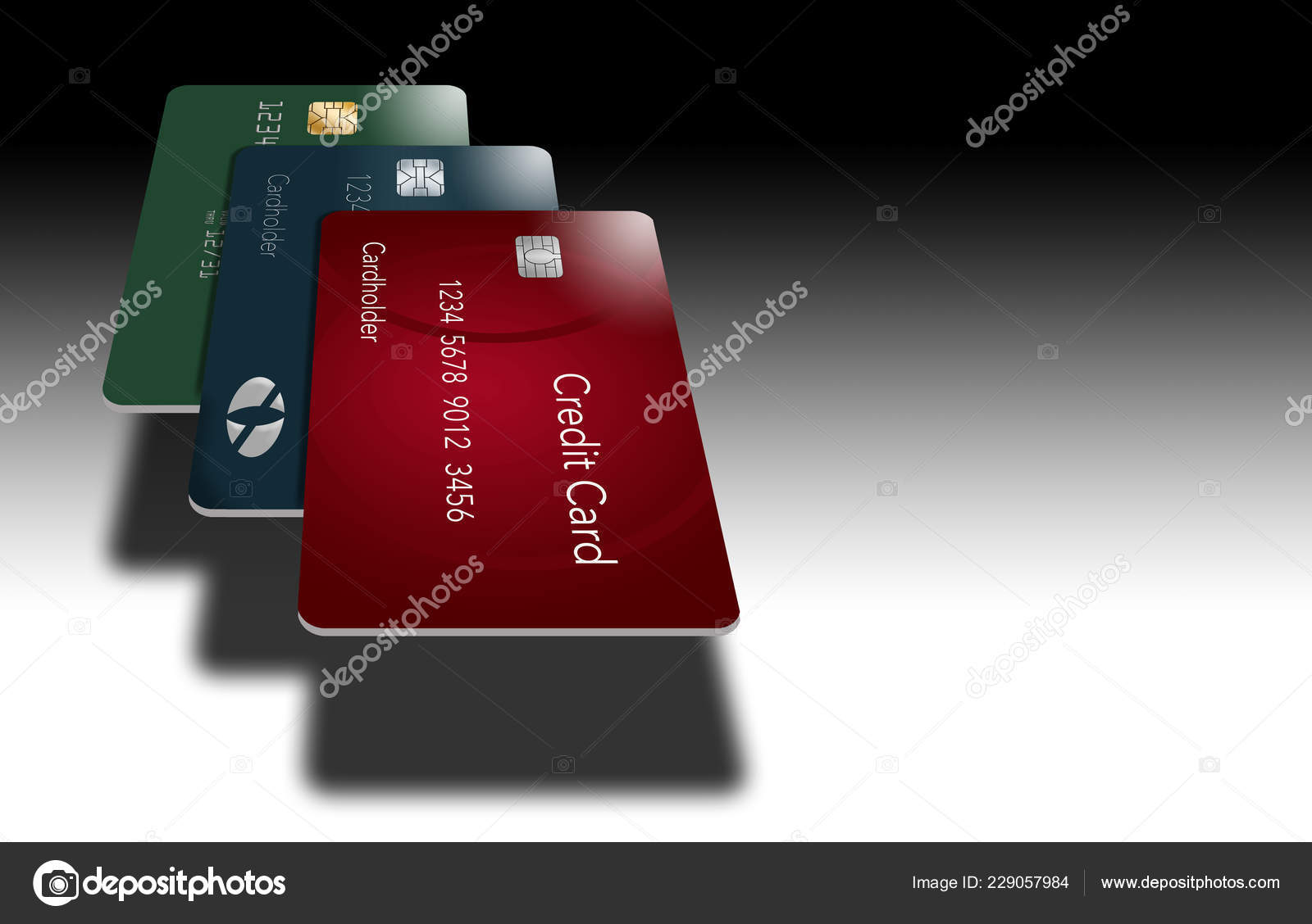 Three Credit Cards Cast Shadow Illustration Cards Hovering White ...