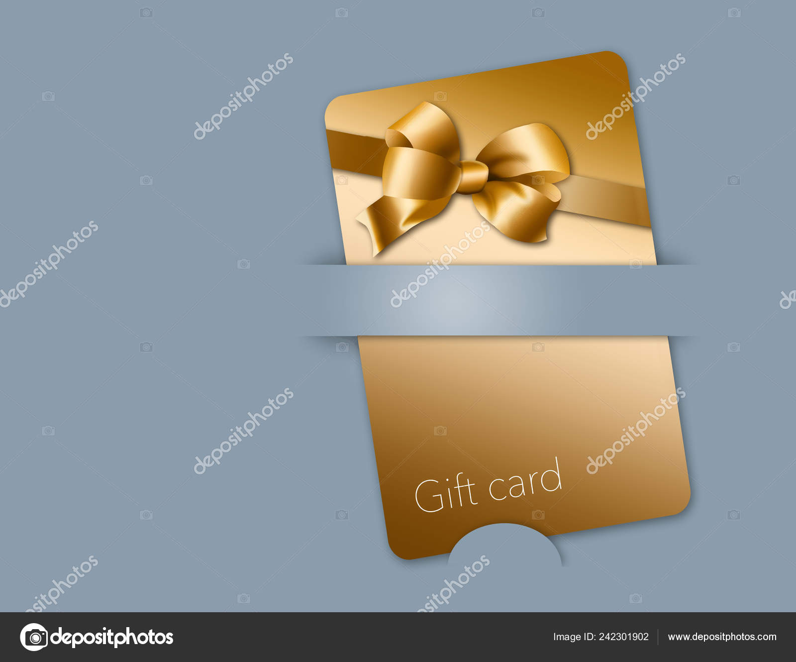 Here Retail Gift Card Gold Colored Golden Bow Design Blue — Stock Photo ...