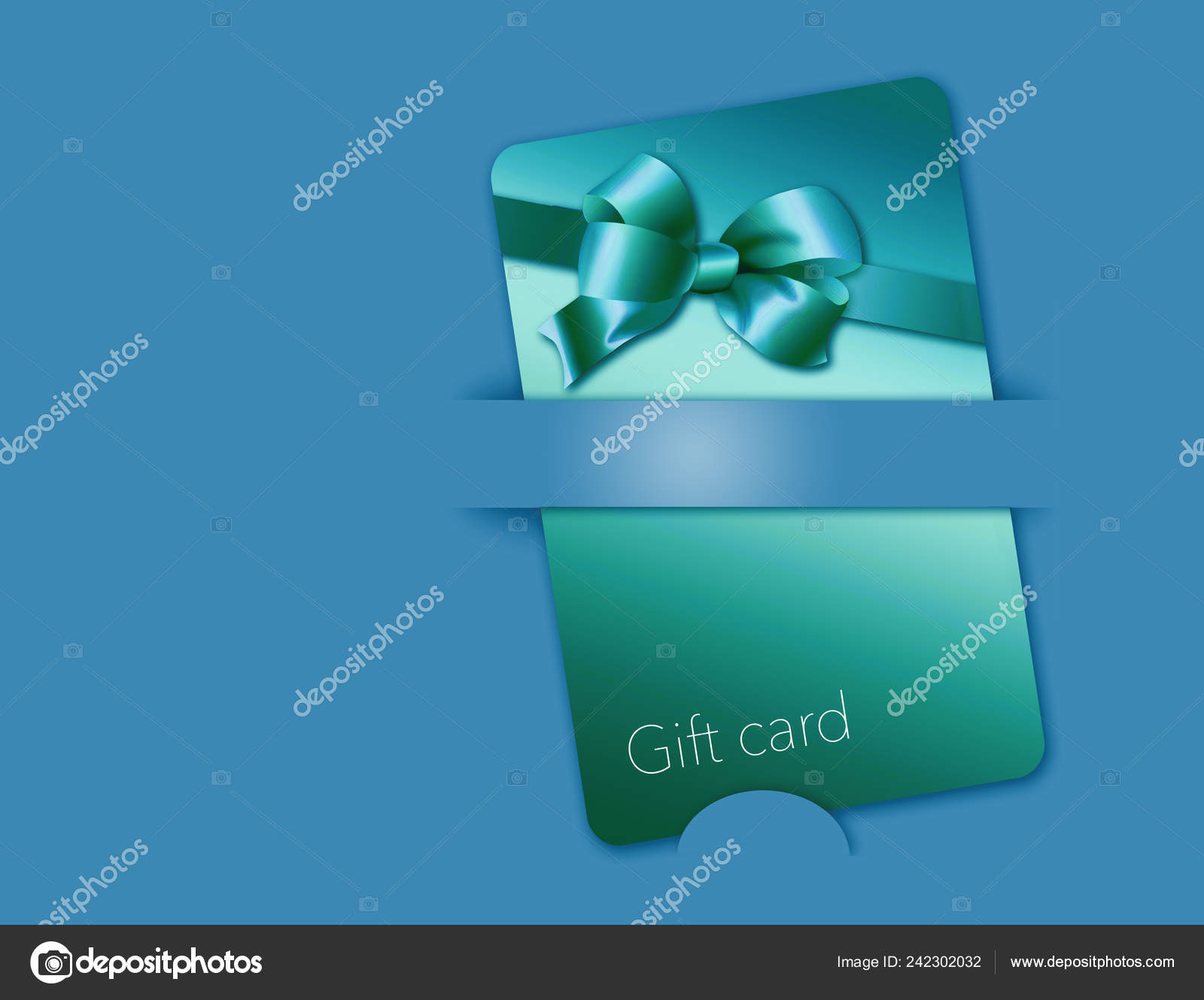 Here Retail Gift Card Gold Colored Golden Bow Design Blue — Stock Photo ...