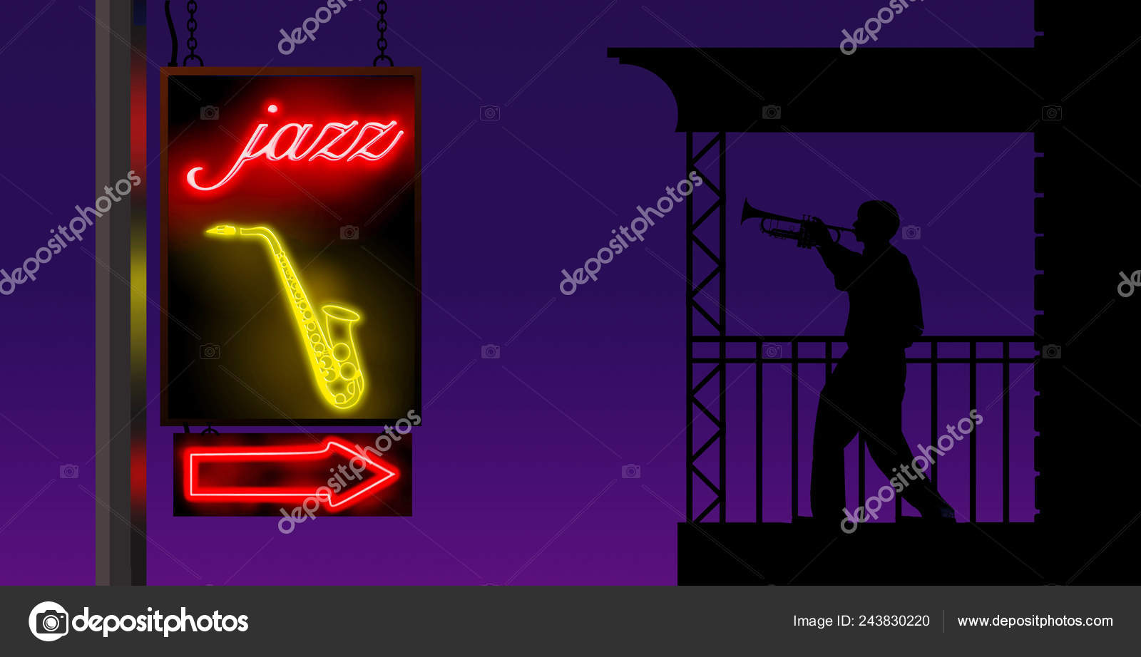 Trumpet Player Practices His Balcony While Neon Sign Directs Music ...