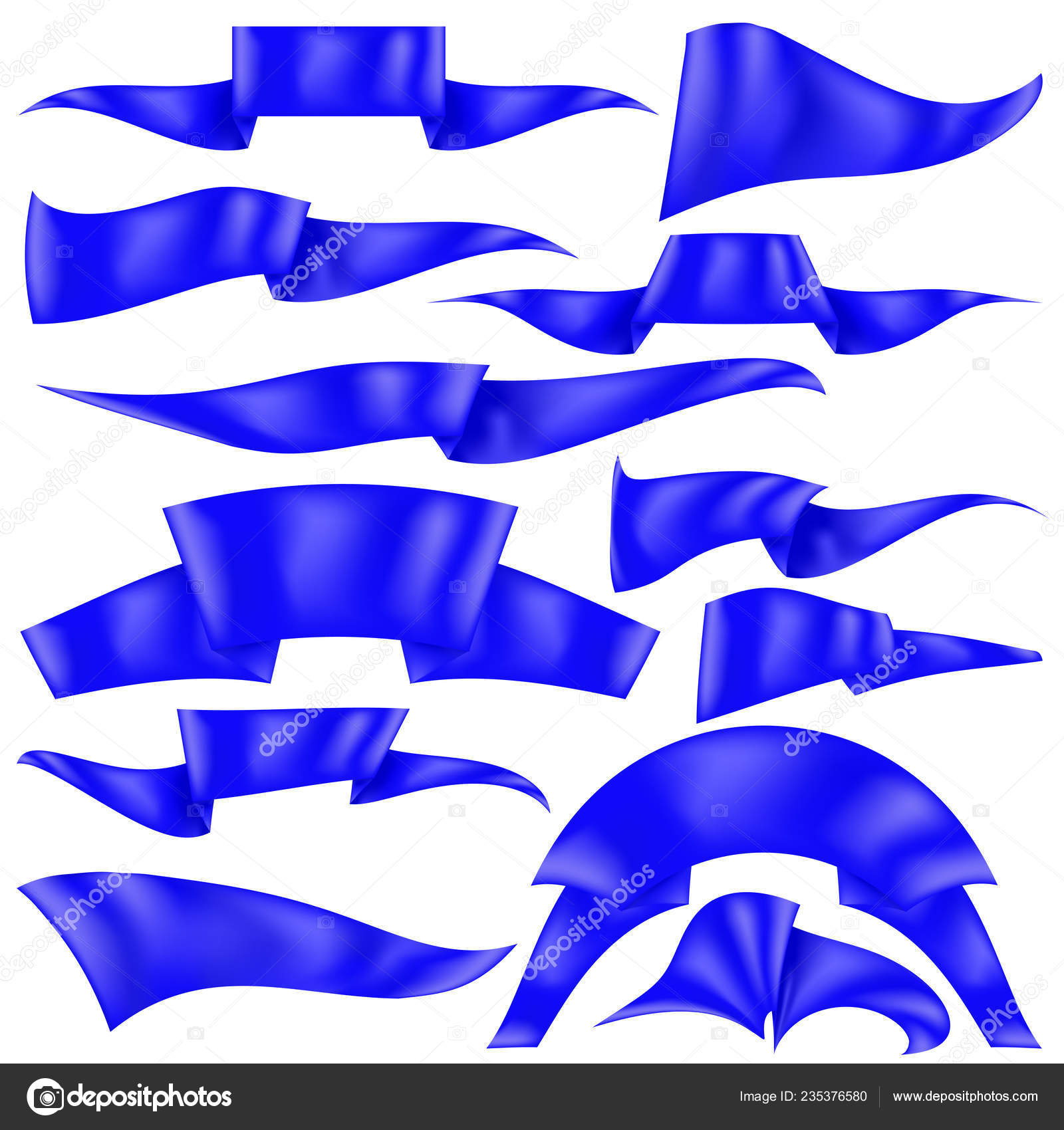 Set Blue Ribbons Isolated White Background Flag Collection — Stock ...