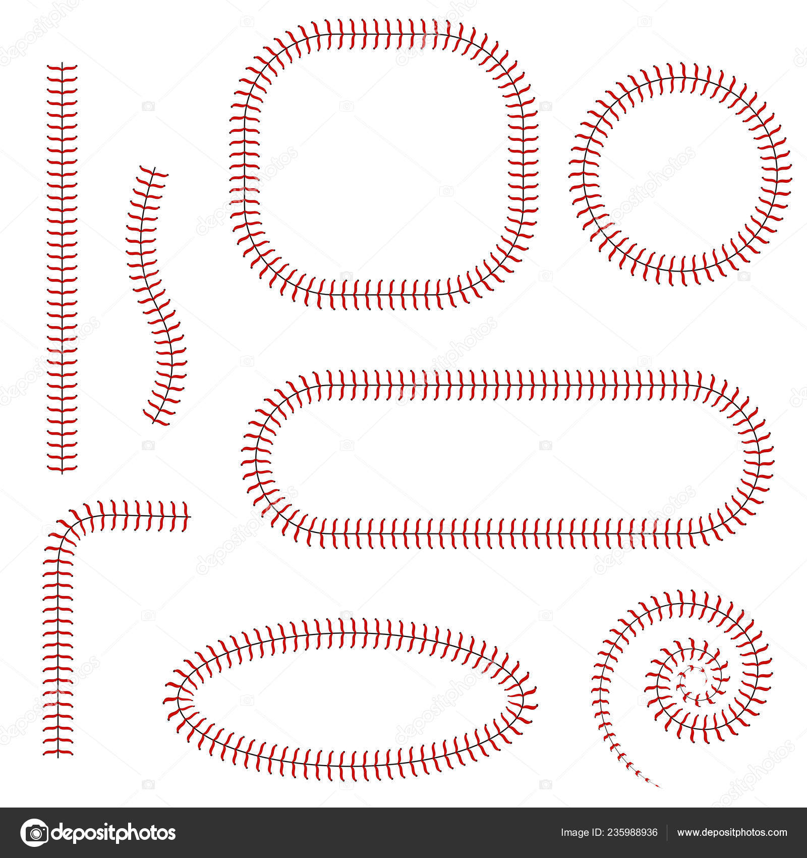 Baseball Stitches Frames Set Isolated White Background — Stock Photo ...