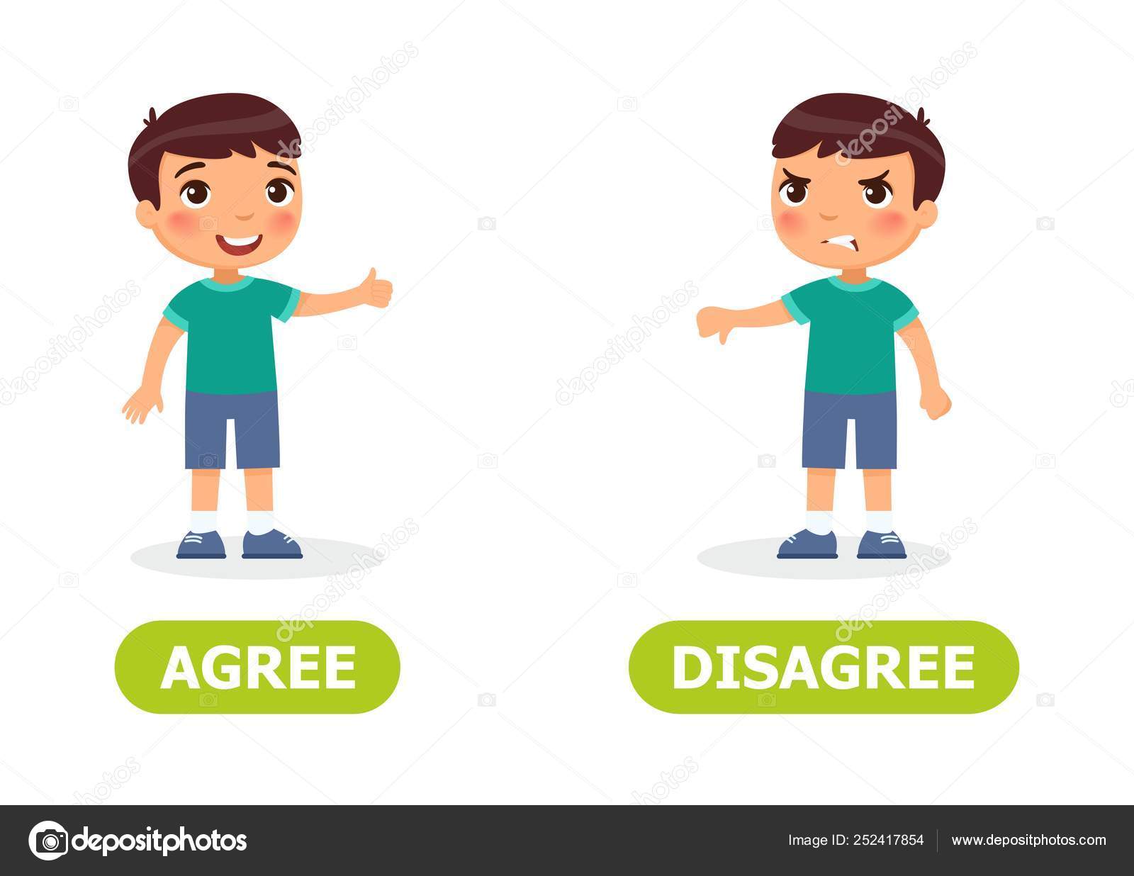 Boy Shows Thumb Thumb English Word Agree Disagree Illustration Stock ...