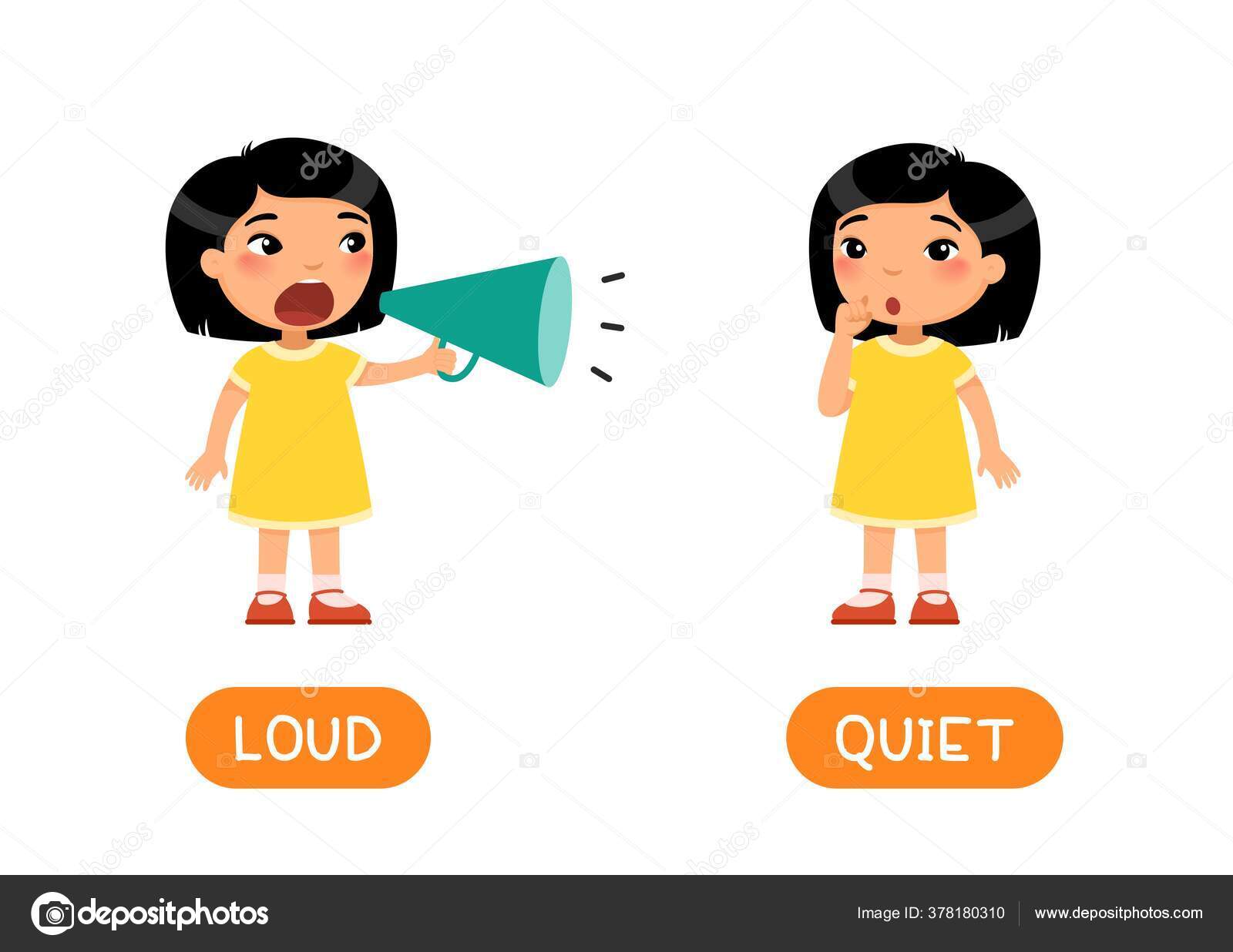 Educational Word Card Opposites Antonyms Concept Loud Quiet Flash Card ...