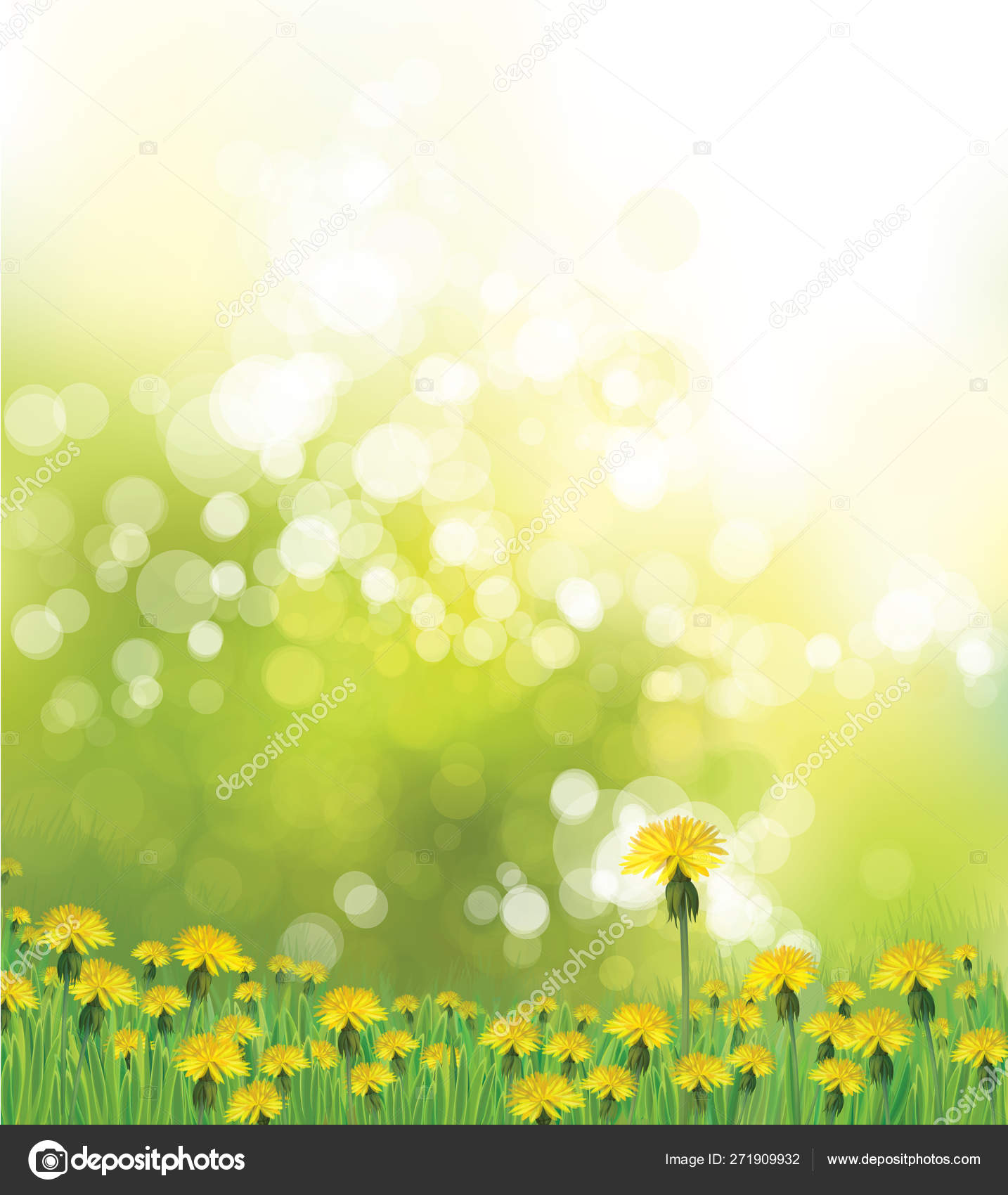 Vector spring background with yellow dandelions. Stock Vector Image by ...