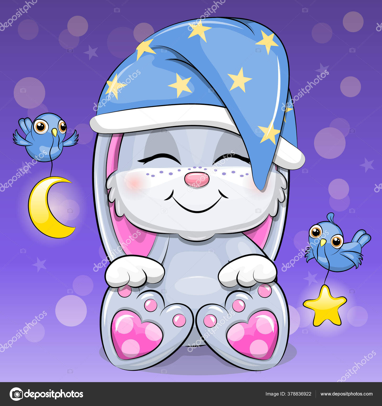 Cute Cartoon Little Baby Rabbit Night Cap Vector Illustaration Animal ...