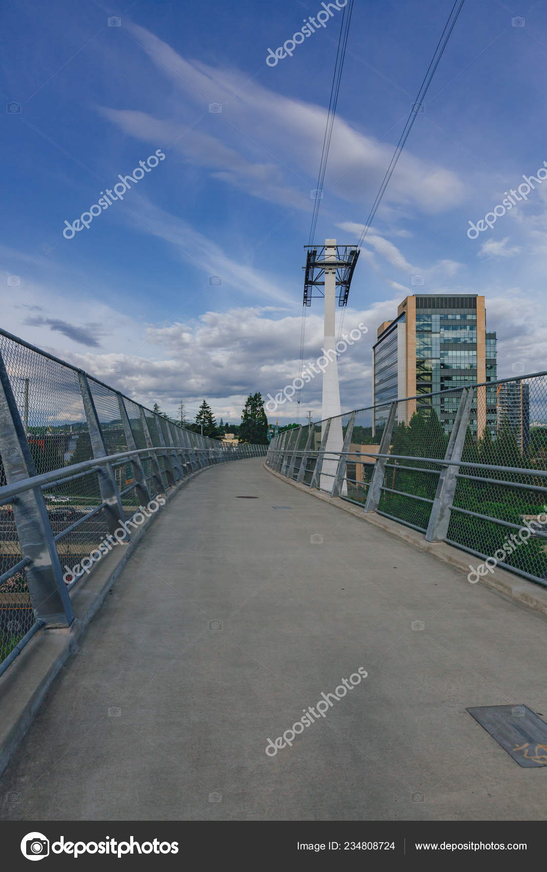 View Footpath Aerial Tram Tower Blue Sky Portland Usa Stock Photo by ...