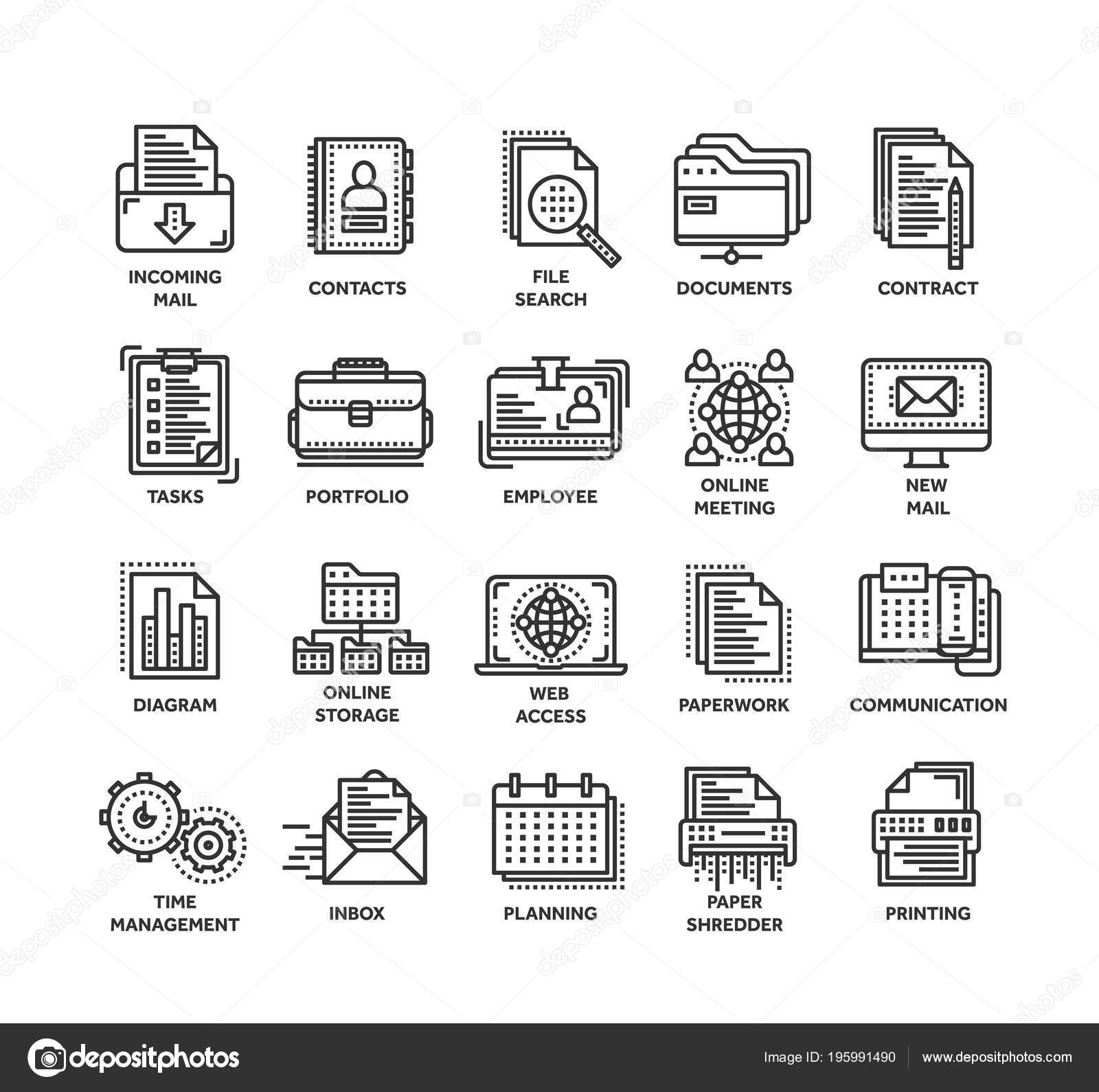 Business and office work. Documents, paperwork. Businessman. Thin line ...
