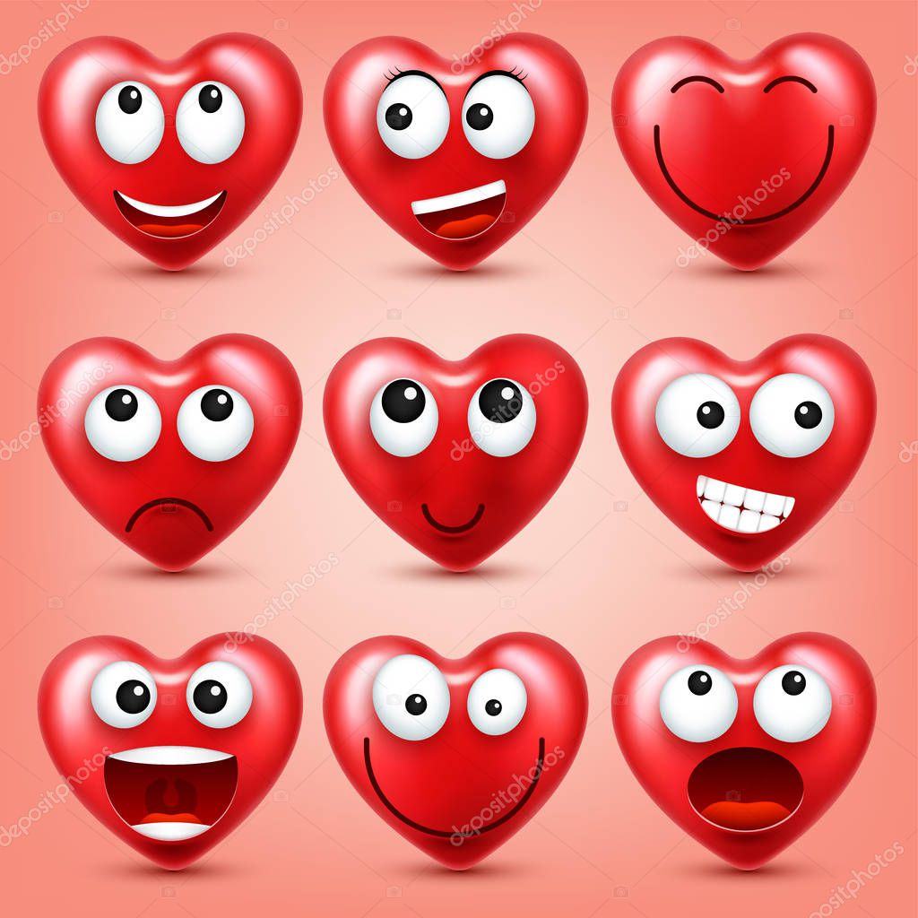 Set de Vectores Emoji Corazón Sonriente para el Día de San Valentín ...