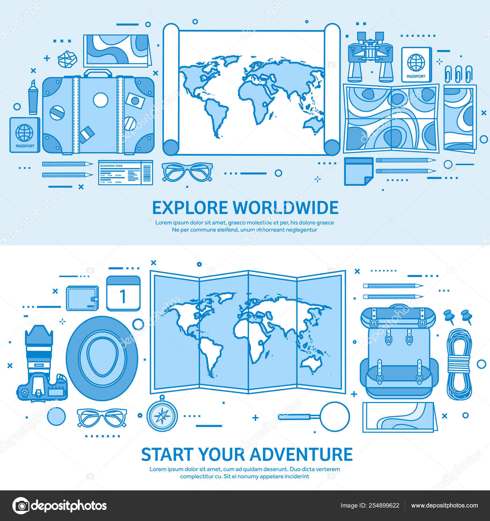 Travel and tourism. World map, earth globe. Trip tour journey, summer ...