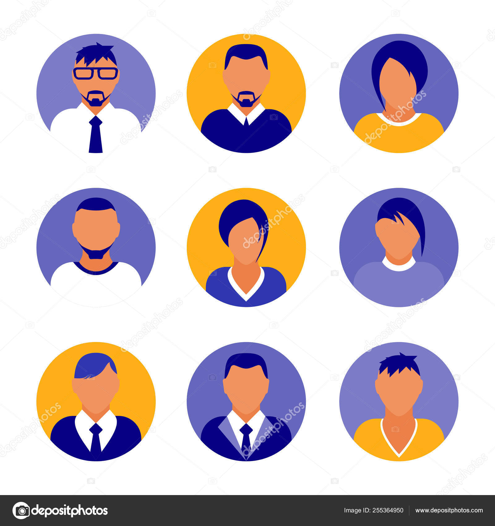 Flat modern purple minimal avatar icons. Business concept, global ...