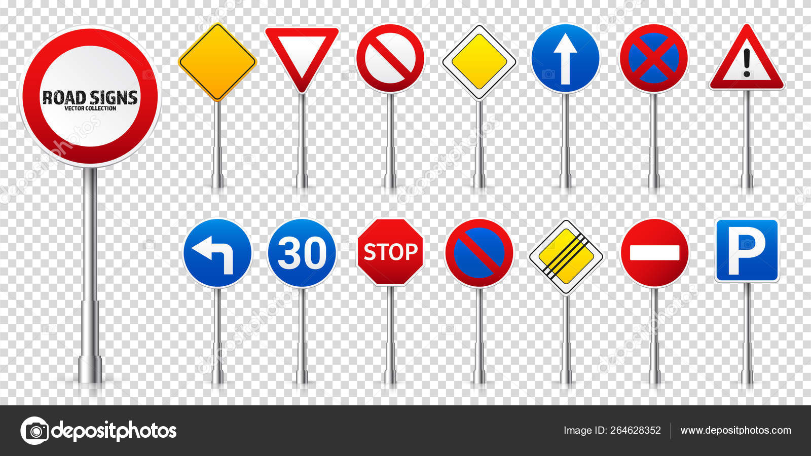 Road highway regulatory signs set. Traffic control and lane usage. Stop ...