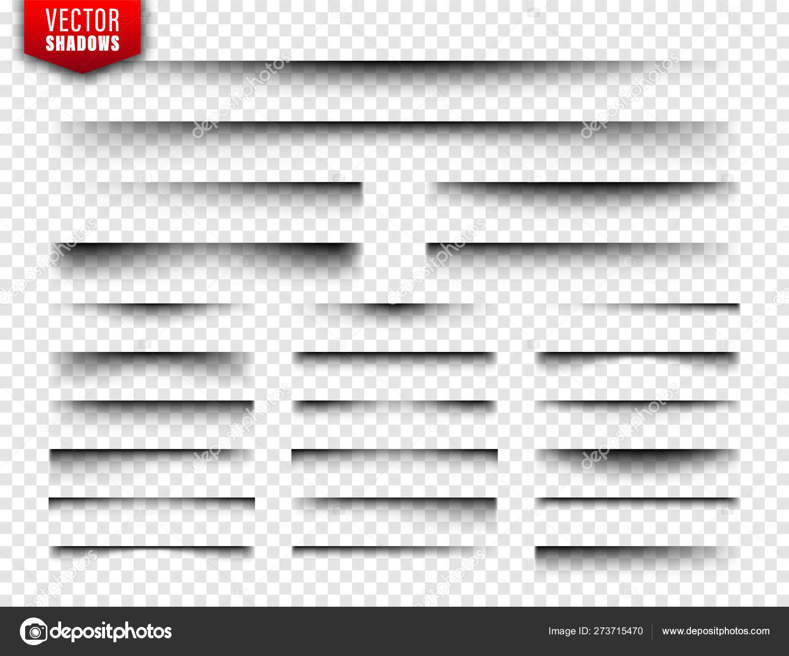 Vector shadows set. Page dividers on transparent background. Realistic ...