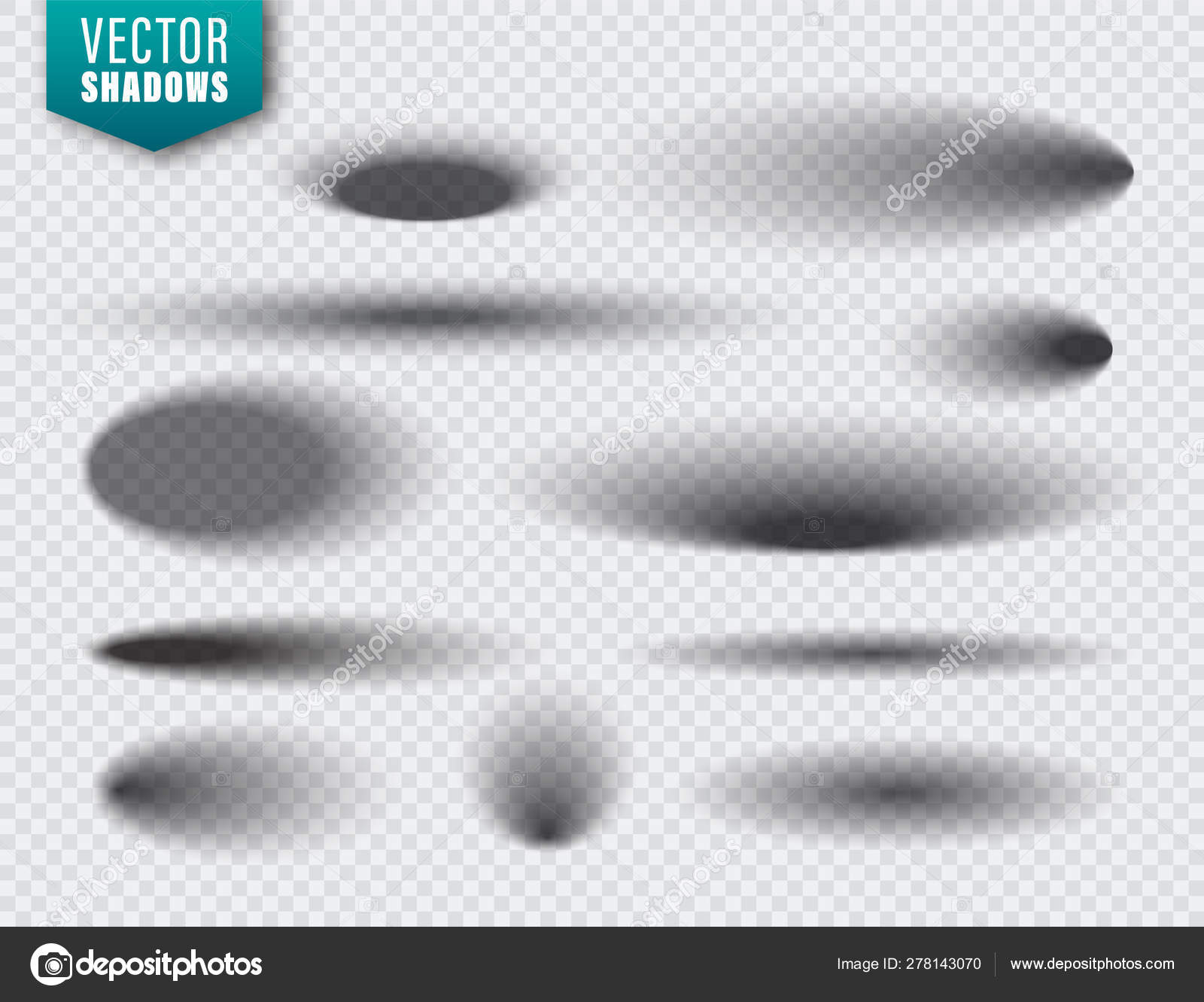 Vector shadows set on transparent background. Realistic isolated shadow ...