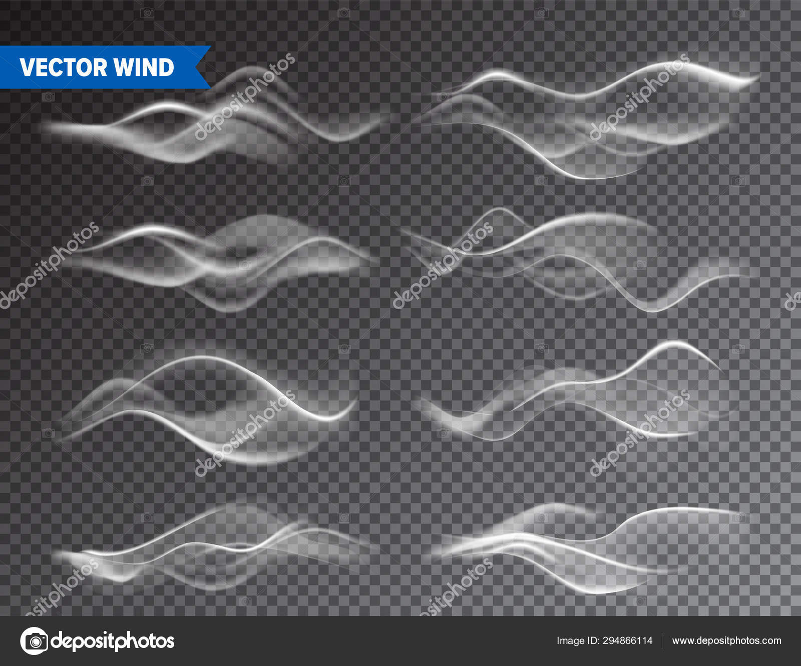 Realistic Wind Set on Transparent Background. Vector Vapor in Air ...