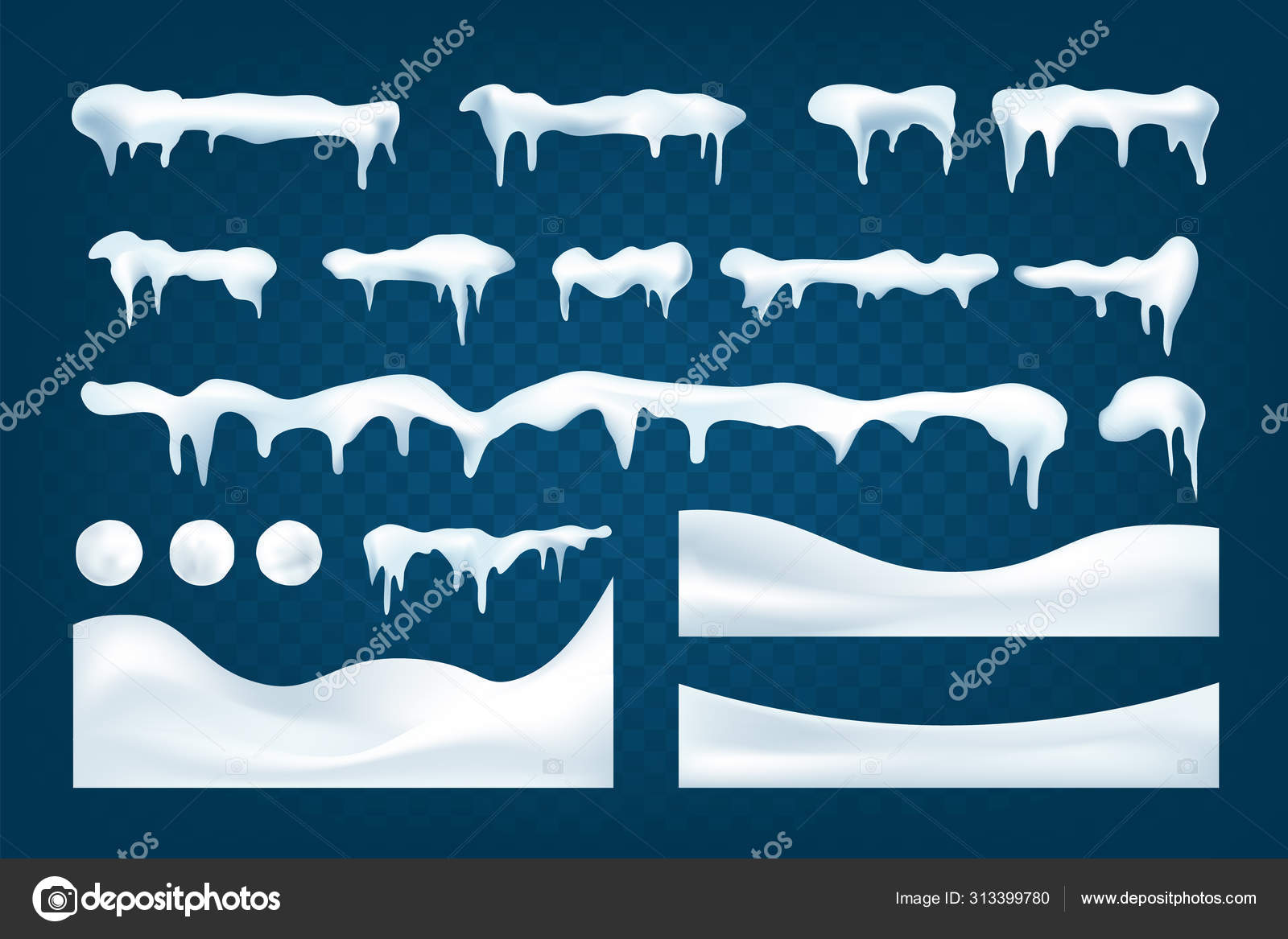 Realistic snowdrifts collection. Winter snowy abstract background ...