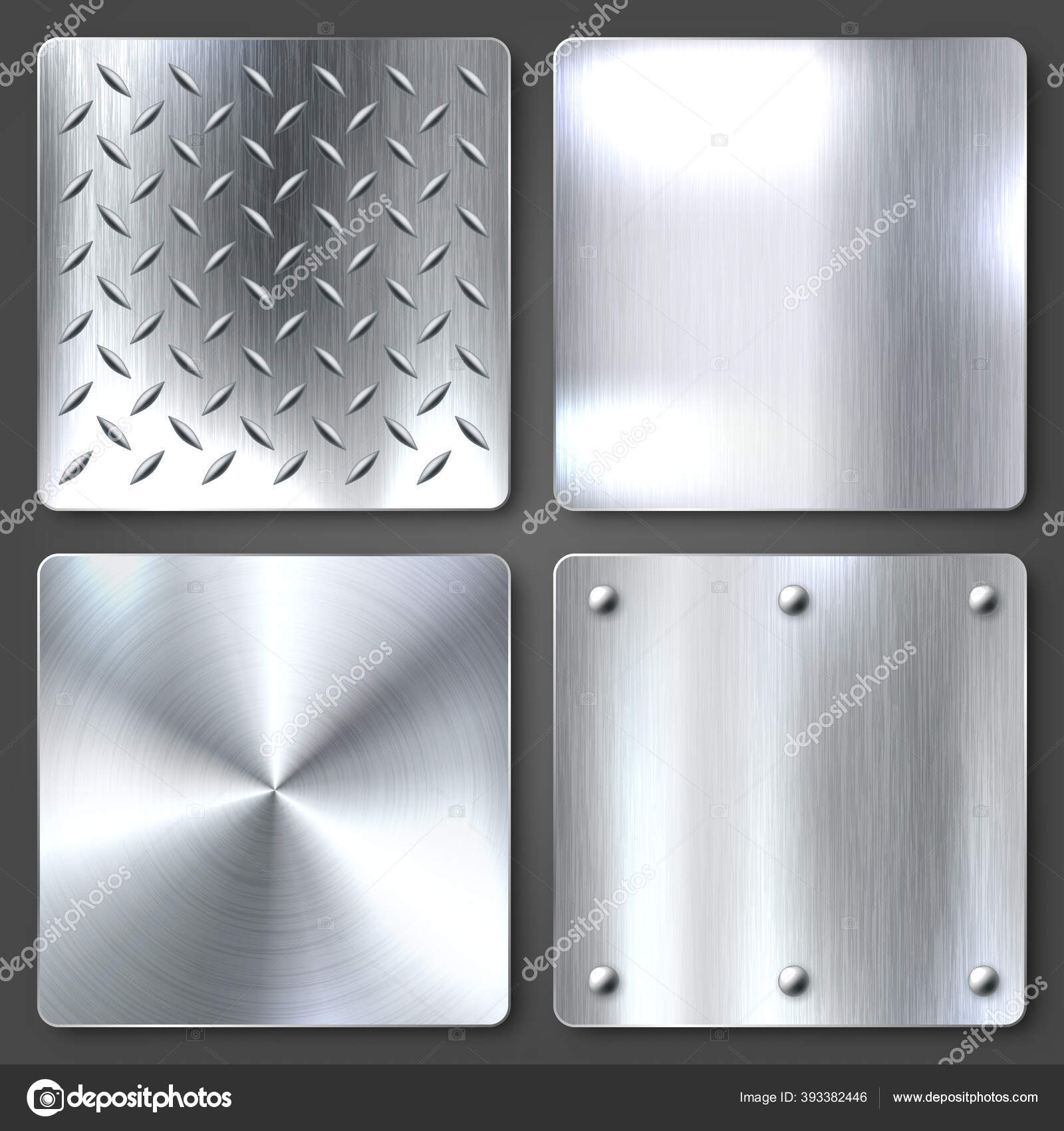 Realistic brushed metal textures set. Polished stainless steel ...