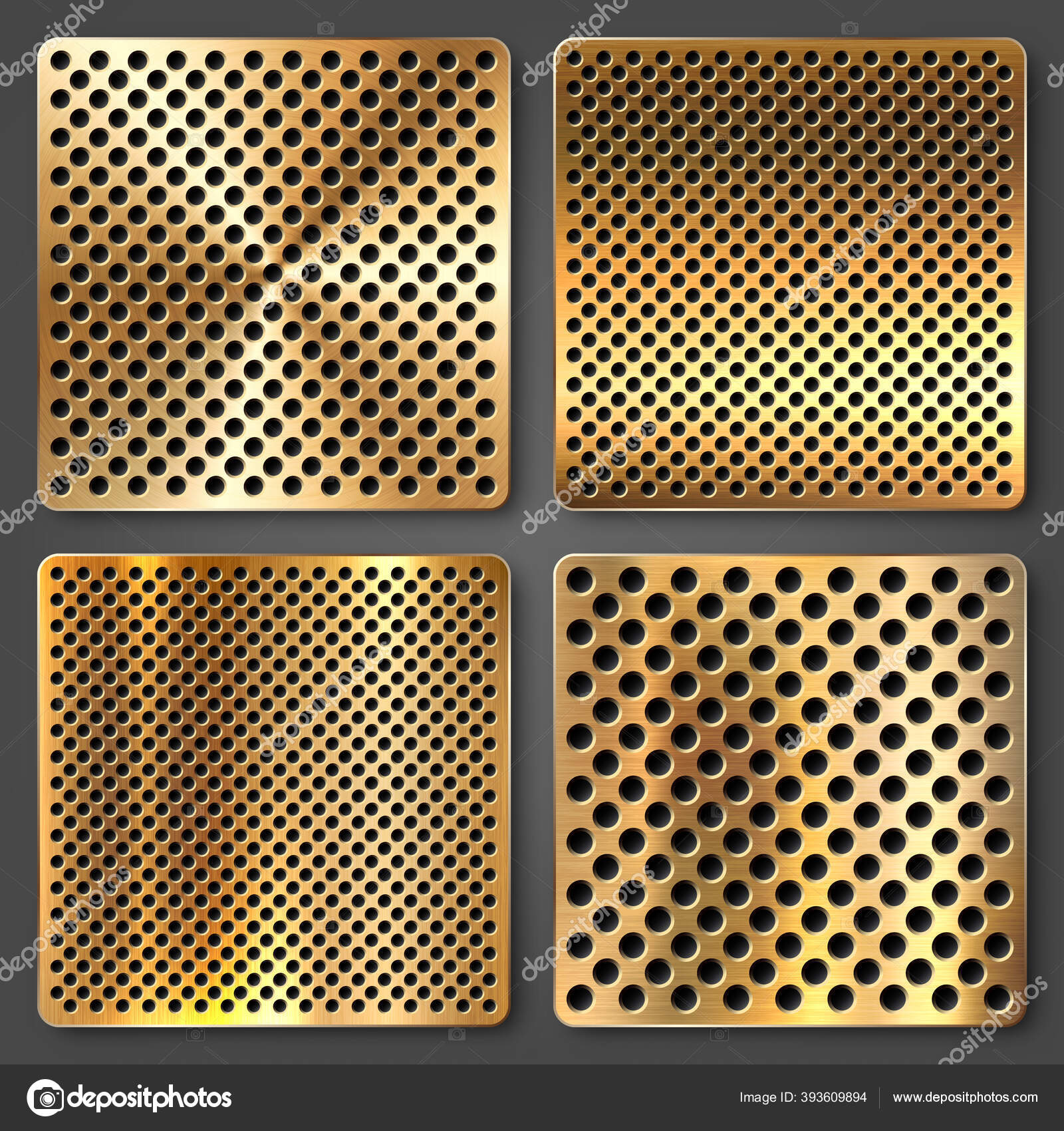 Realistic perforated brushed metal textures set. Polished stainless ...