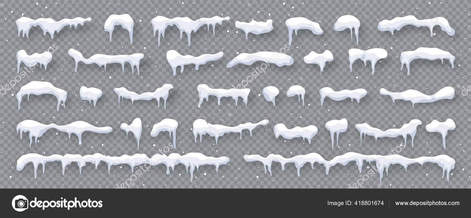 Snow, ice caps isolated on transparent background. Snowfall with ...