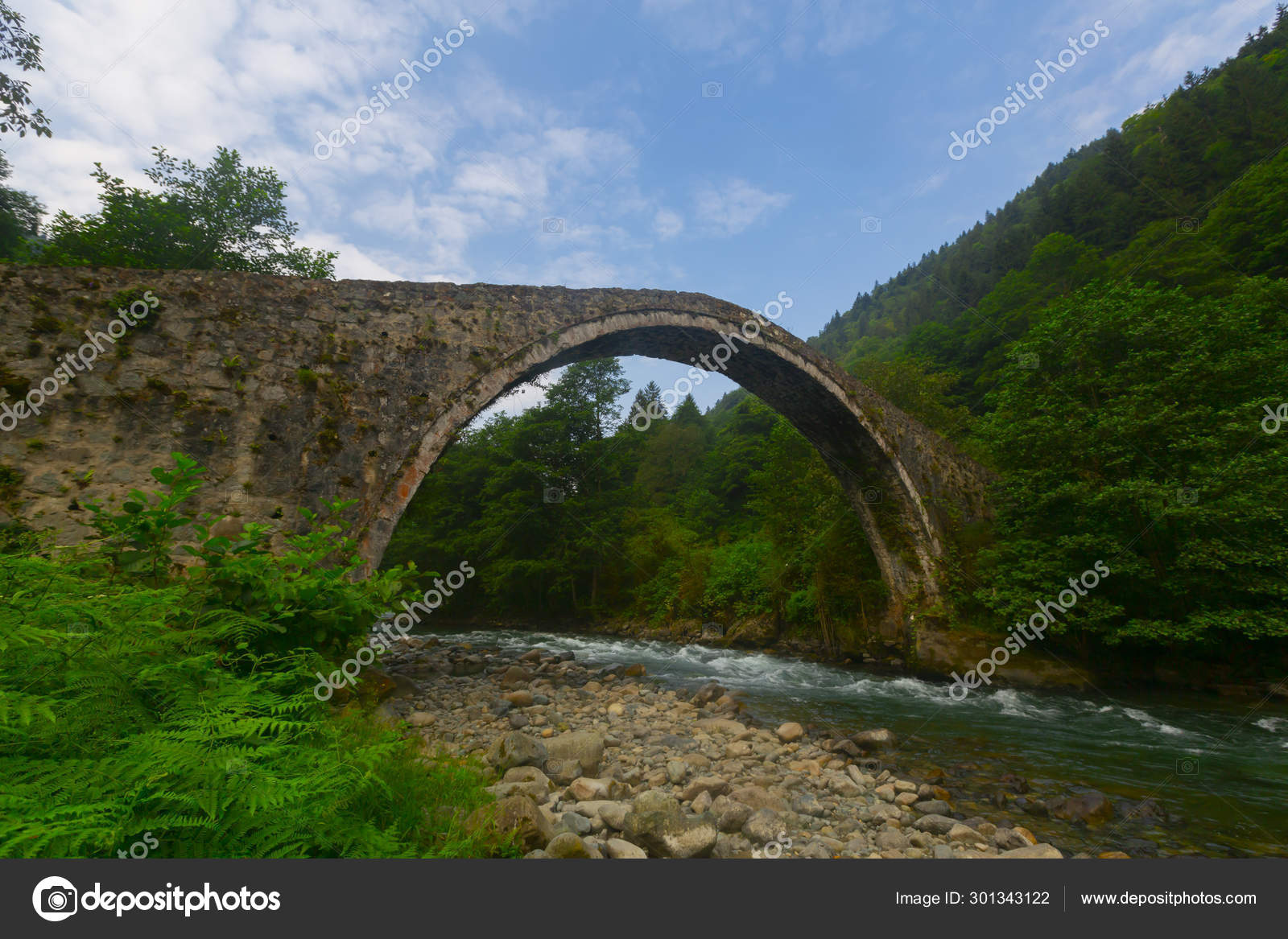 Old Historical Stone Bridge River Fog Black Sea Region Turkey Stock ...