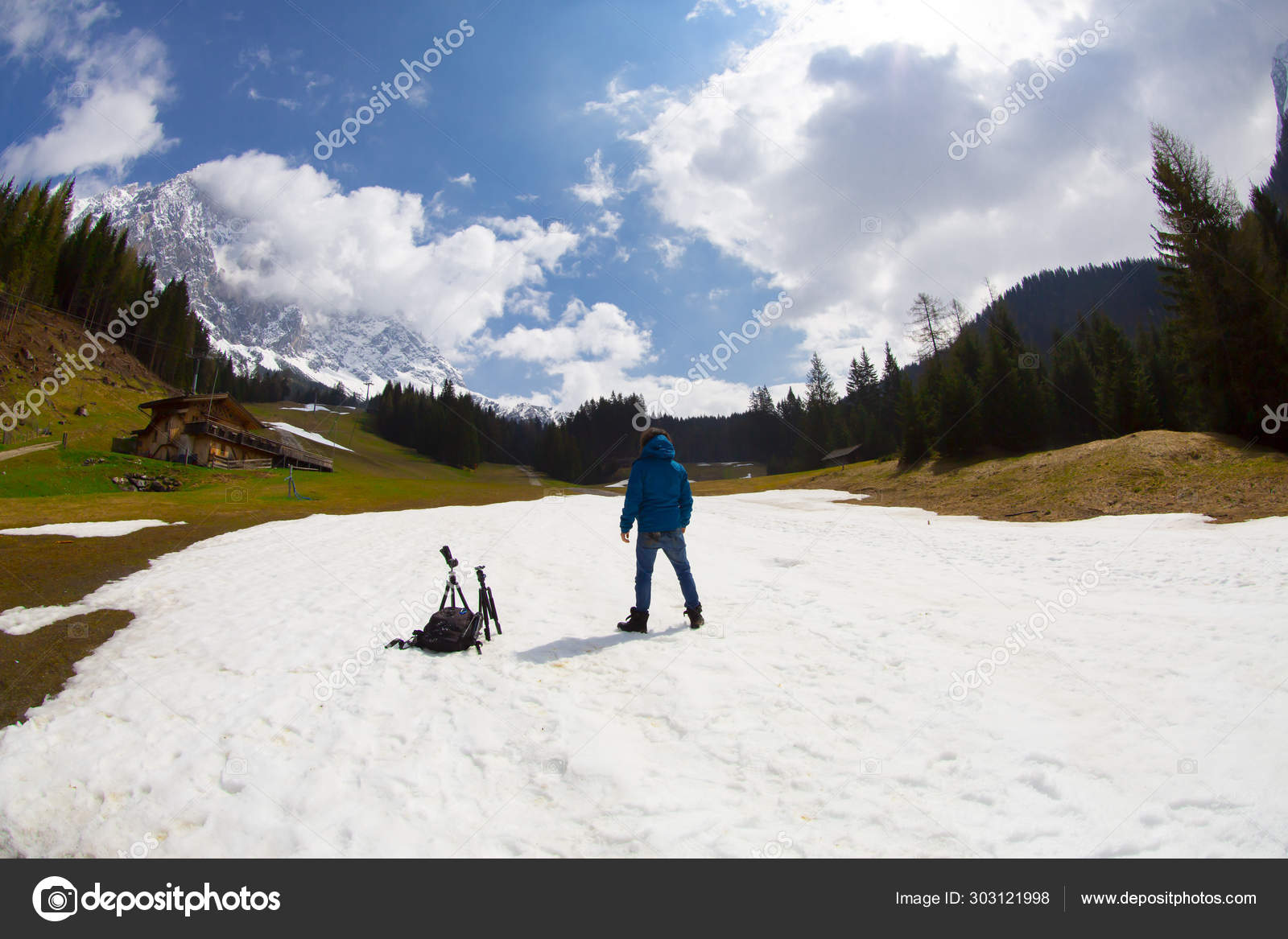 Zugspitze Massif Valley Ehrwald Sunny Winter Day Groomed Ski Trails ...