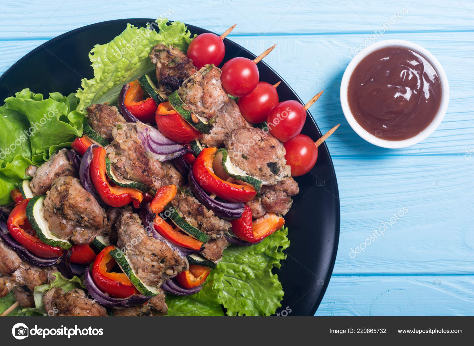 Shish Cerdo Parrilla Kebab Pinchos Con Verduras Fondo Alimenticio ...