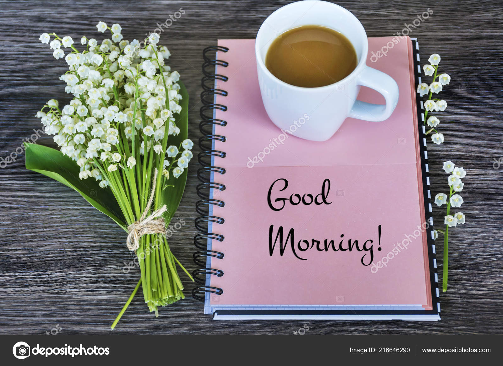 Notebook Lily Valley Cup Coffee Good Morning Spring Morning Concept ...