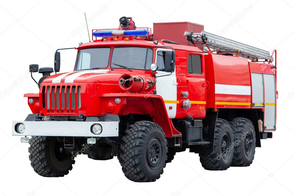 Gran coche de rescate rojo, aislado en blanco. Vehículo de rescate ...