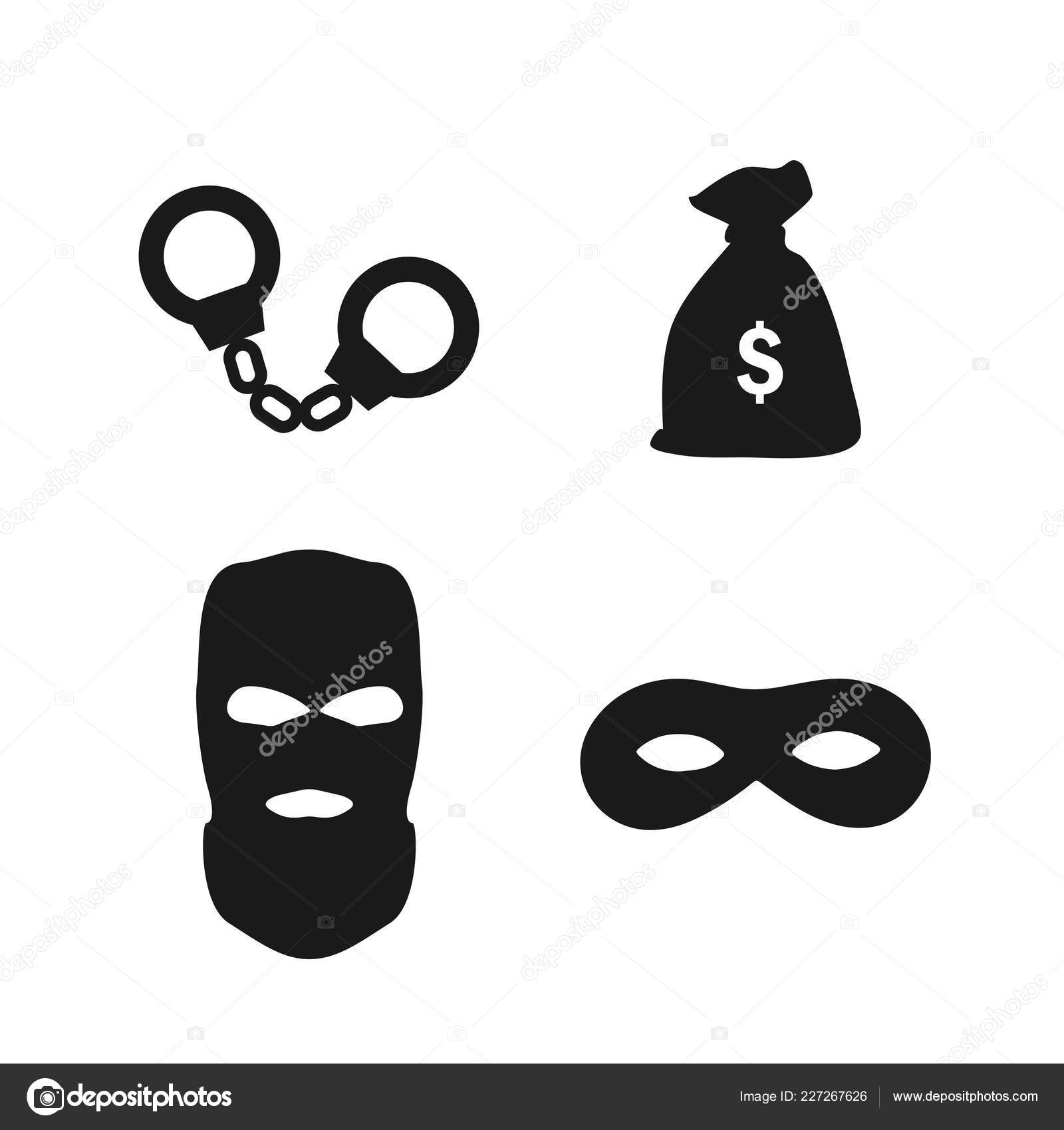 Robber Set Handcuffs Money Bag Robber Zorro Mask Isolated White Stock ...