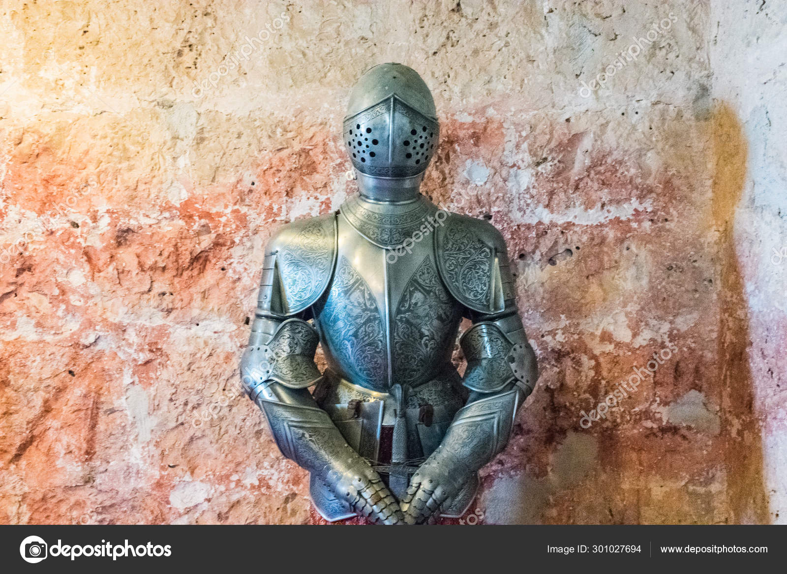 Medieval knight armor in castle hall — Stock Photo © photointruder ...