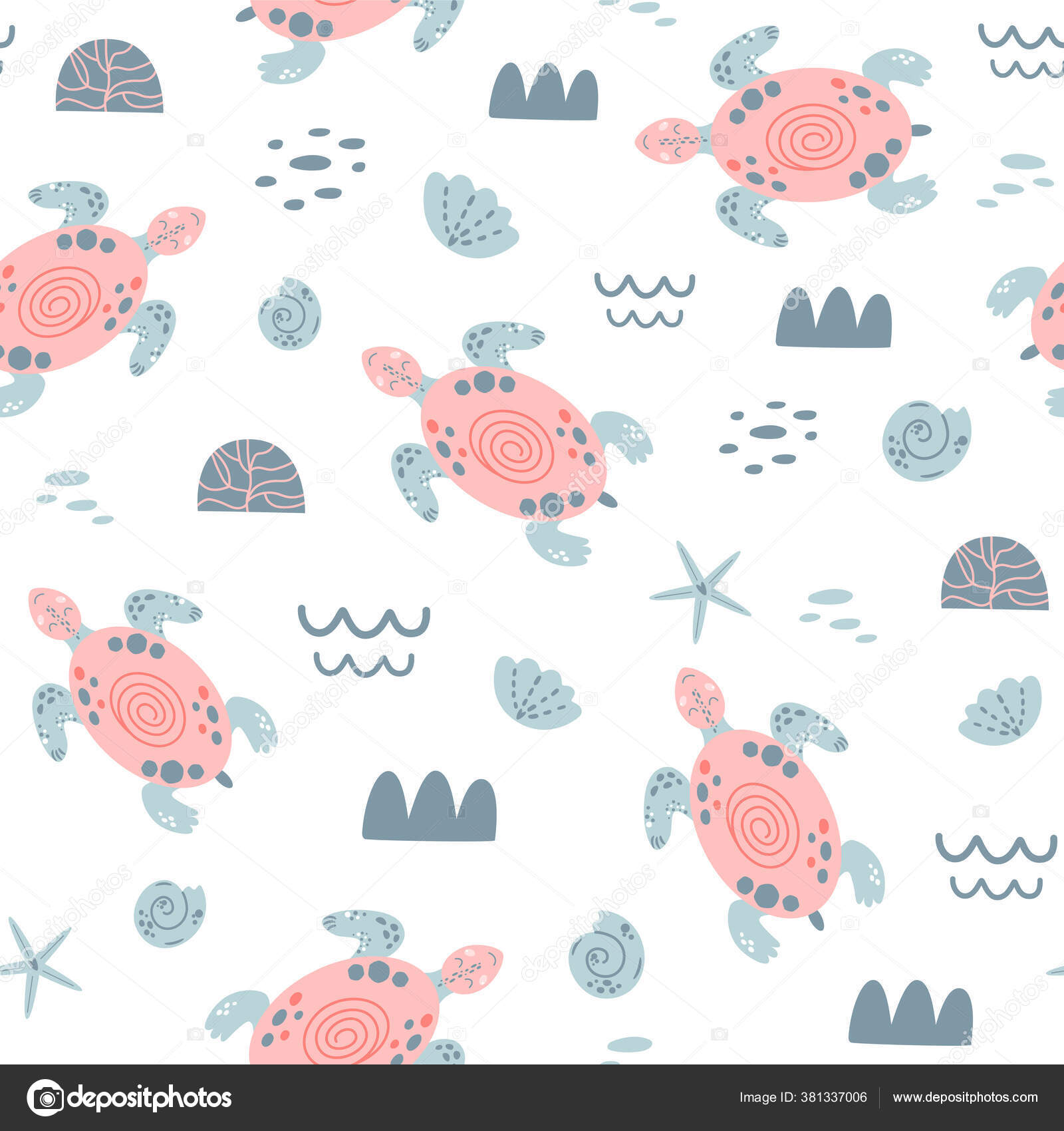 Pink sea turtle seamless pattern Cute swimming pink turtles. Girls ...