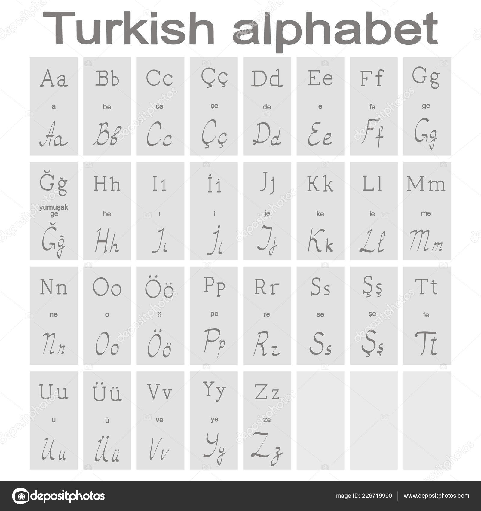 Conjunto Iconos Monocromáticos Con Alfabeto Turco Para Diseño — Vector ...