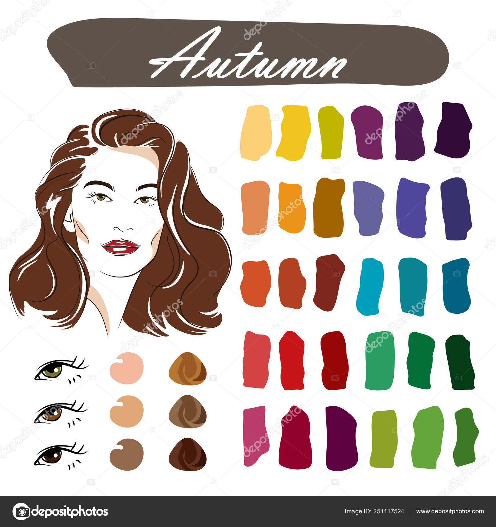 Stock Vector Seasonal Color Analysis Palette Hand Drawn Girl Autumn ...