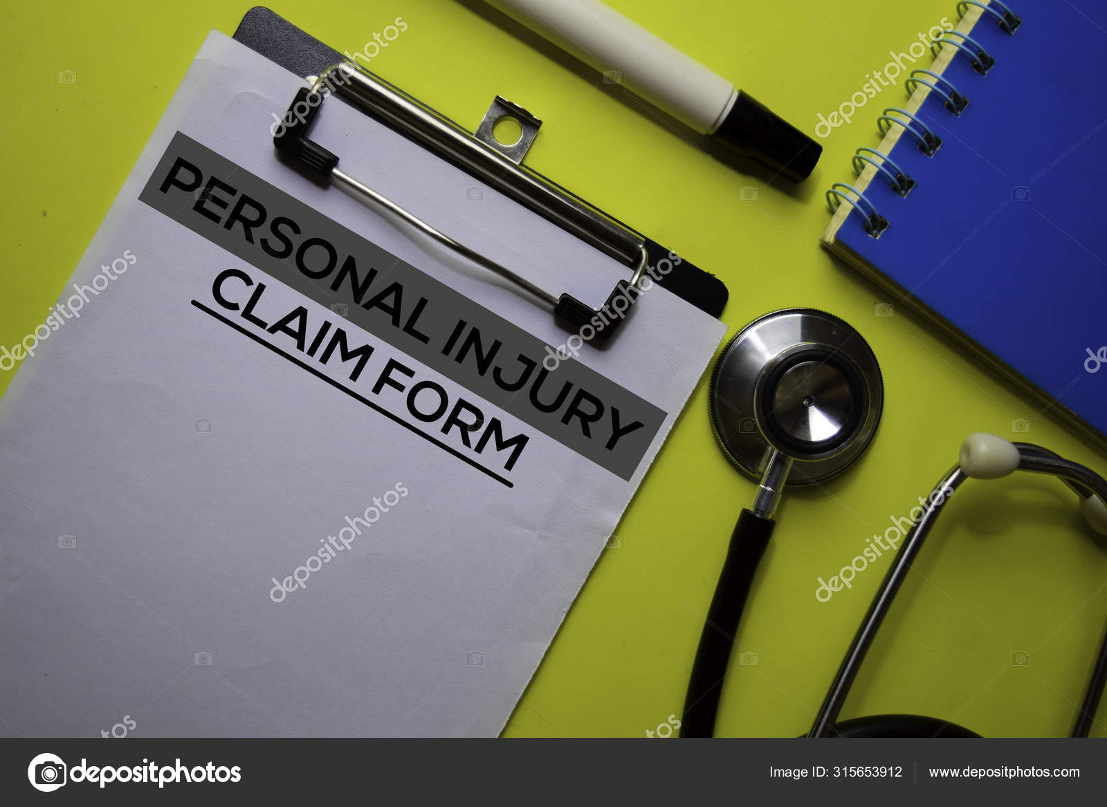 Personal Injury Claim Form on the Document with yellow background ...
